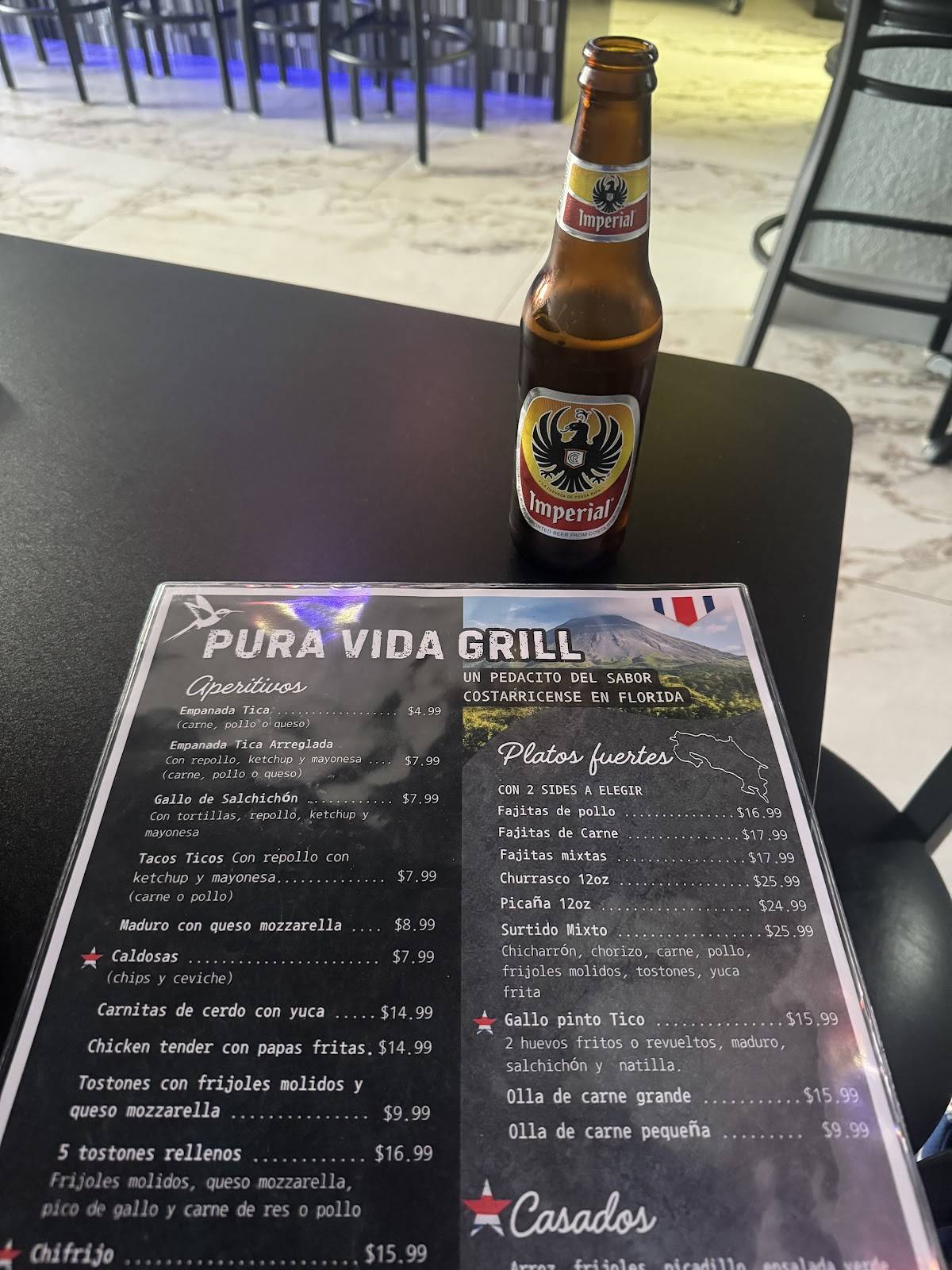 Menu at Pura Vida Grill restaurant, Winter Park