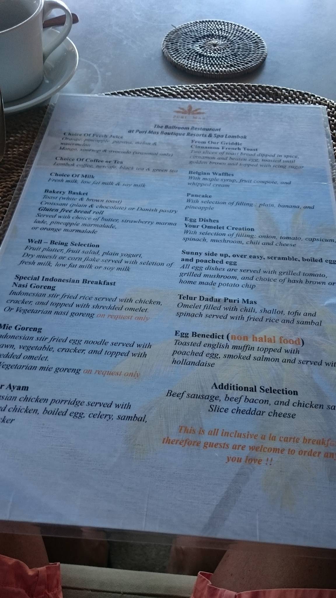 Menu at Puri Mas - Beachfront Restaurant, Senggigi, Puri Mas Beach Resort
