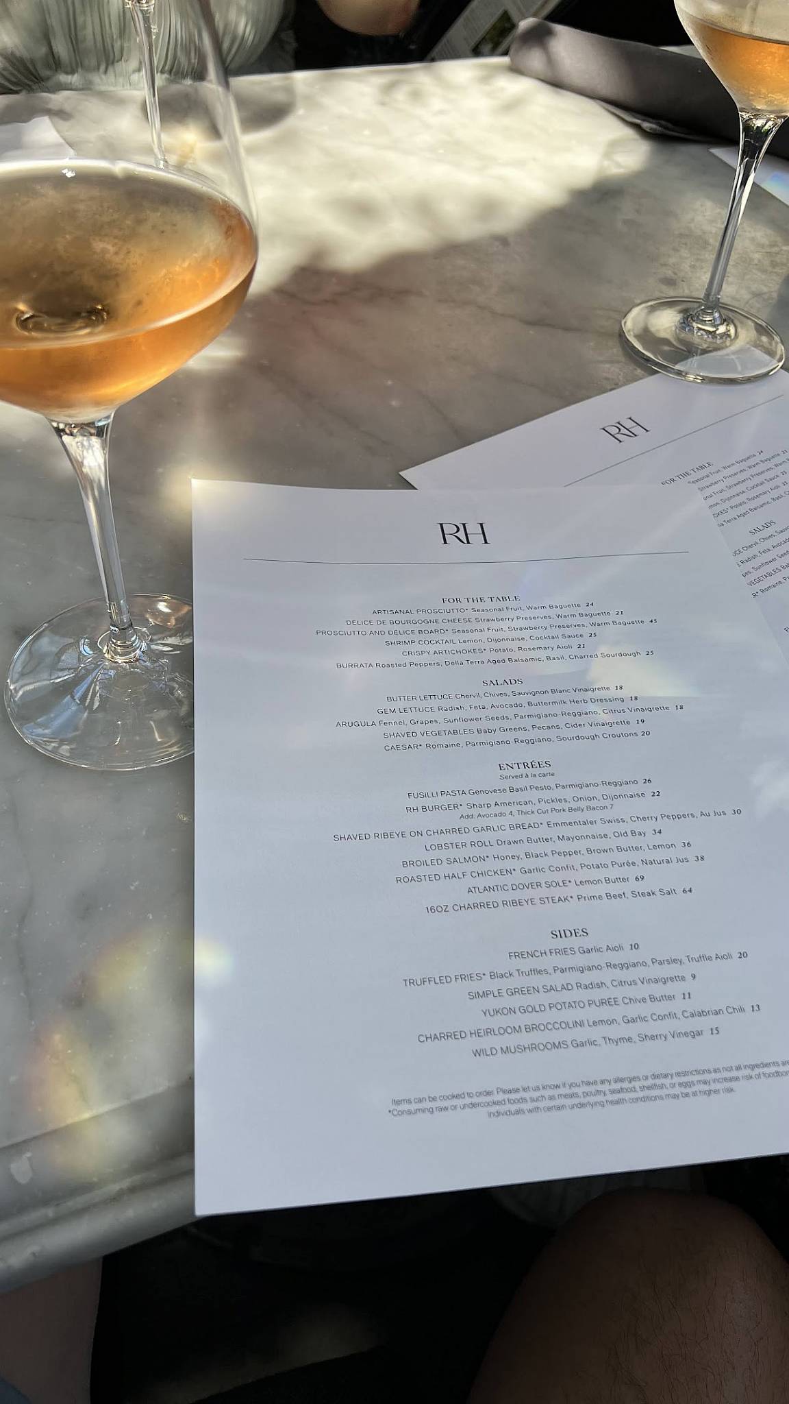 Menu at RH Yountville Restaurant, Yountville
