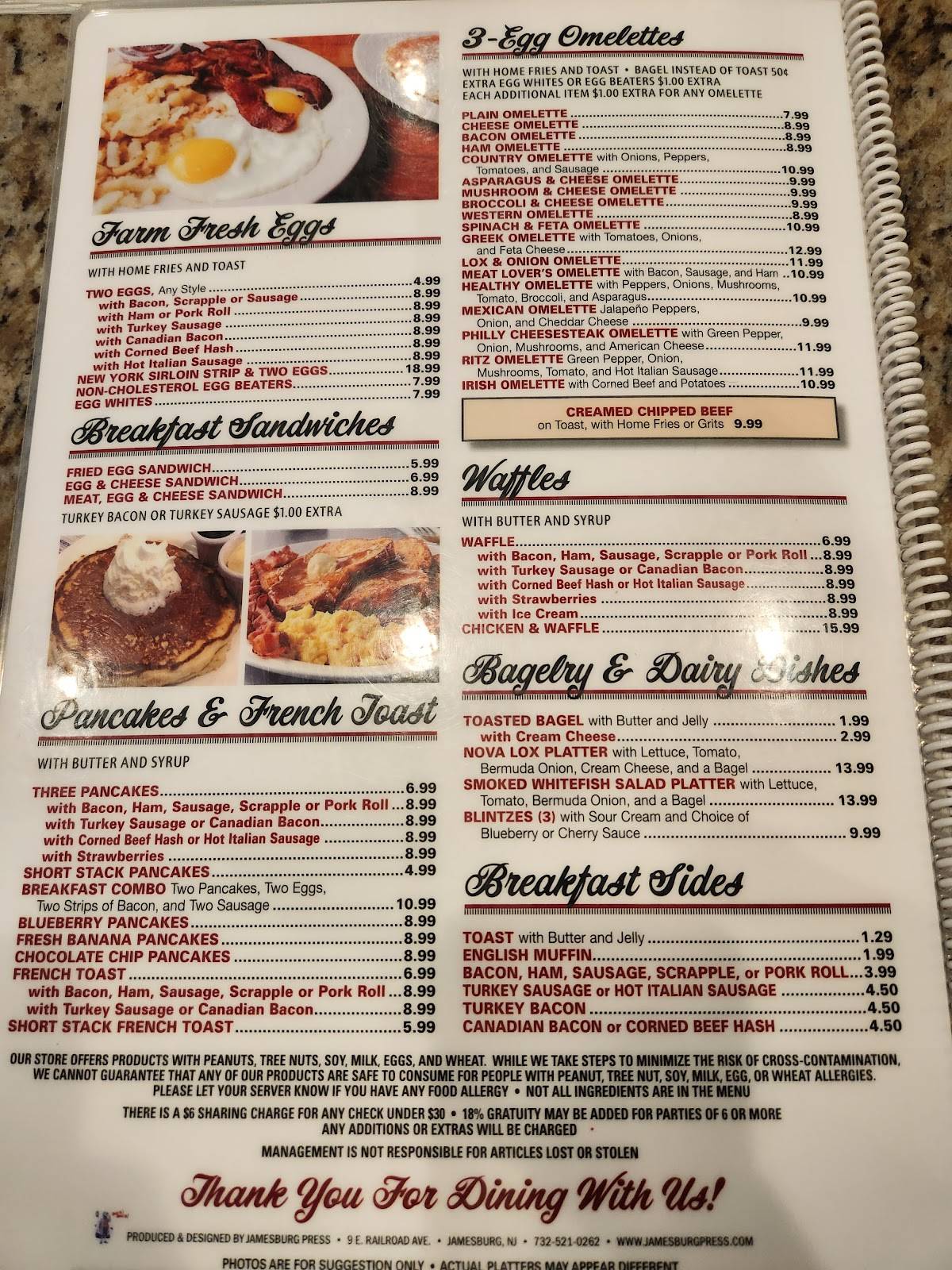 Menu at RITZ Diner restaurant, Philadelphia