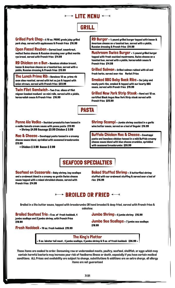 Menu at Raindancer Restaurant, Amsterdam, State Highway 30