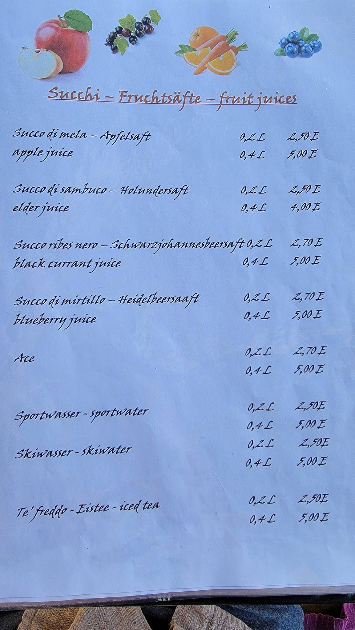 Speisekarte von Ranch da Andrè restaurant, Pederoa