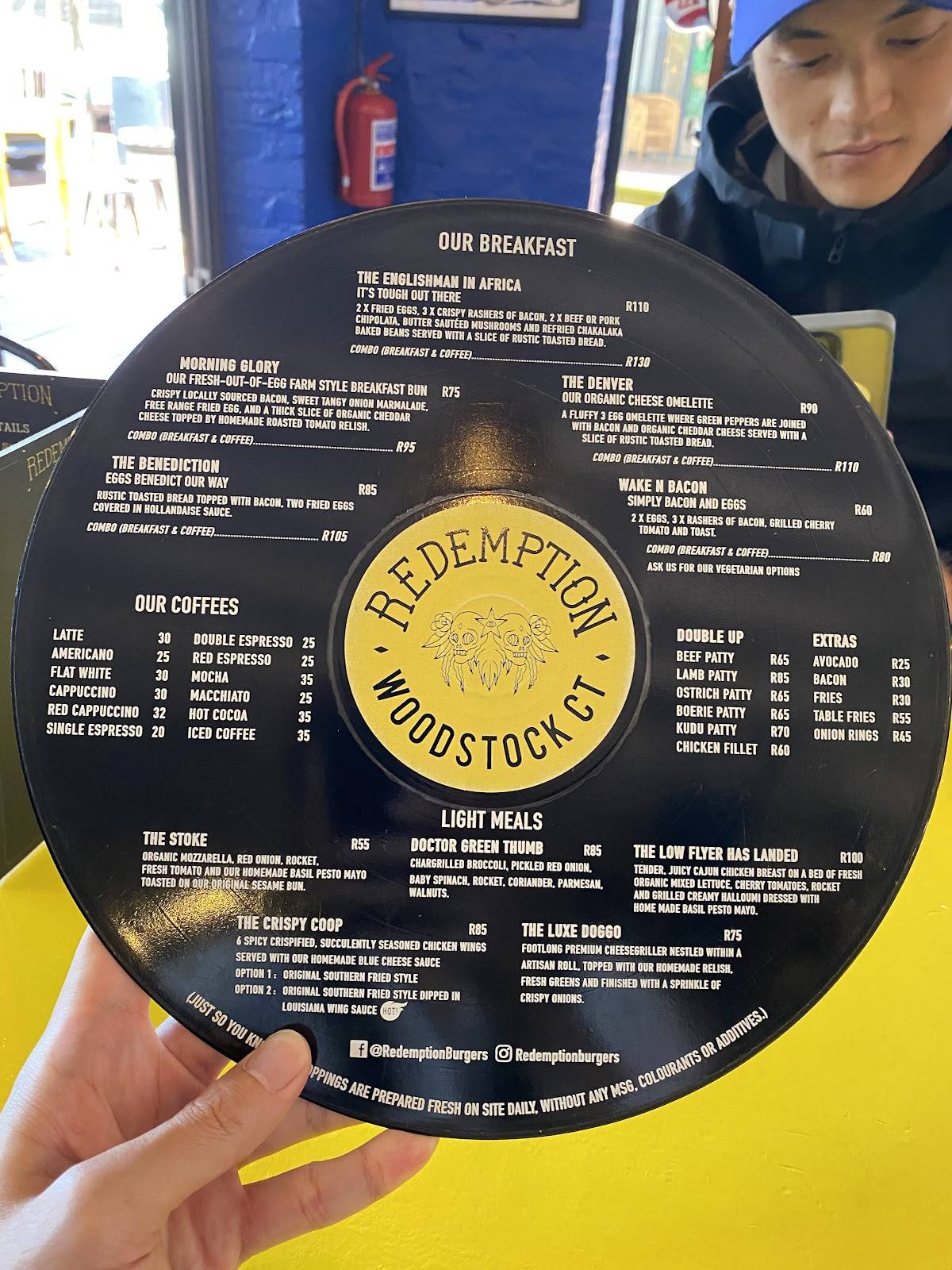Menu at Redemption Burgers restaurant, Cape Town, Block B