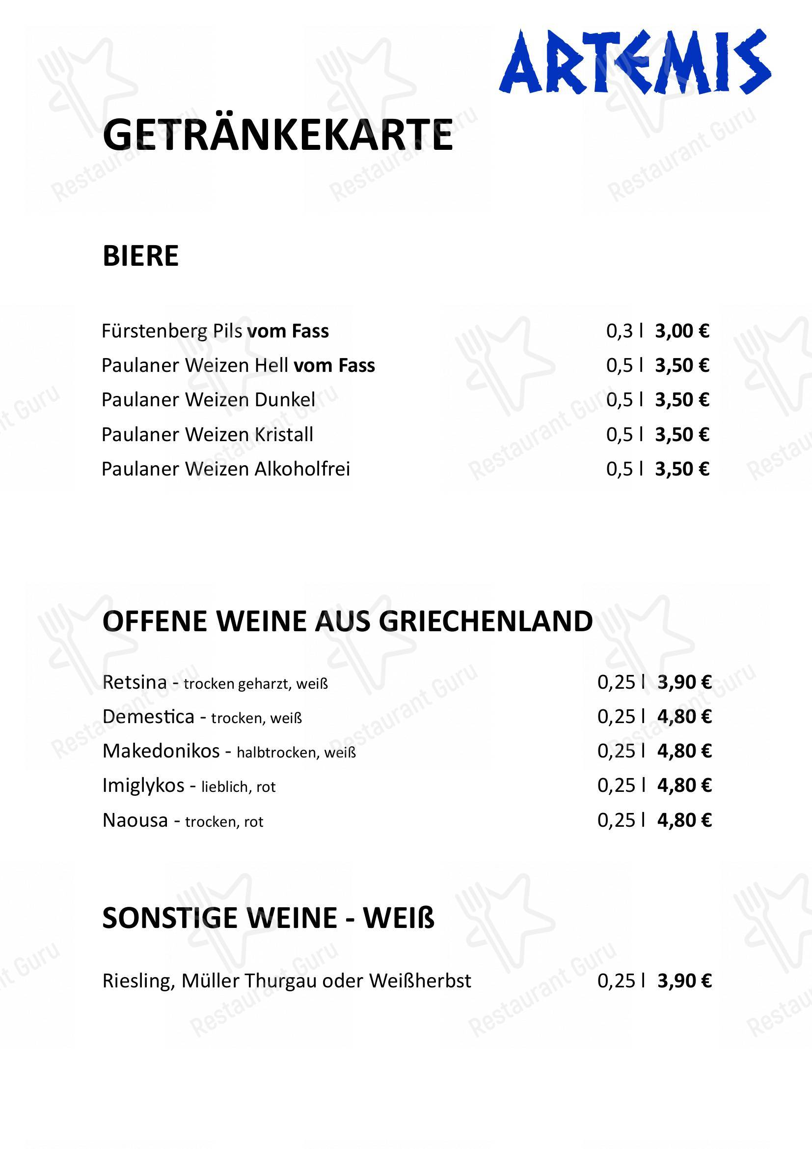 Speisekarte von Restaurant Artemis, Sankt Leon-Rot