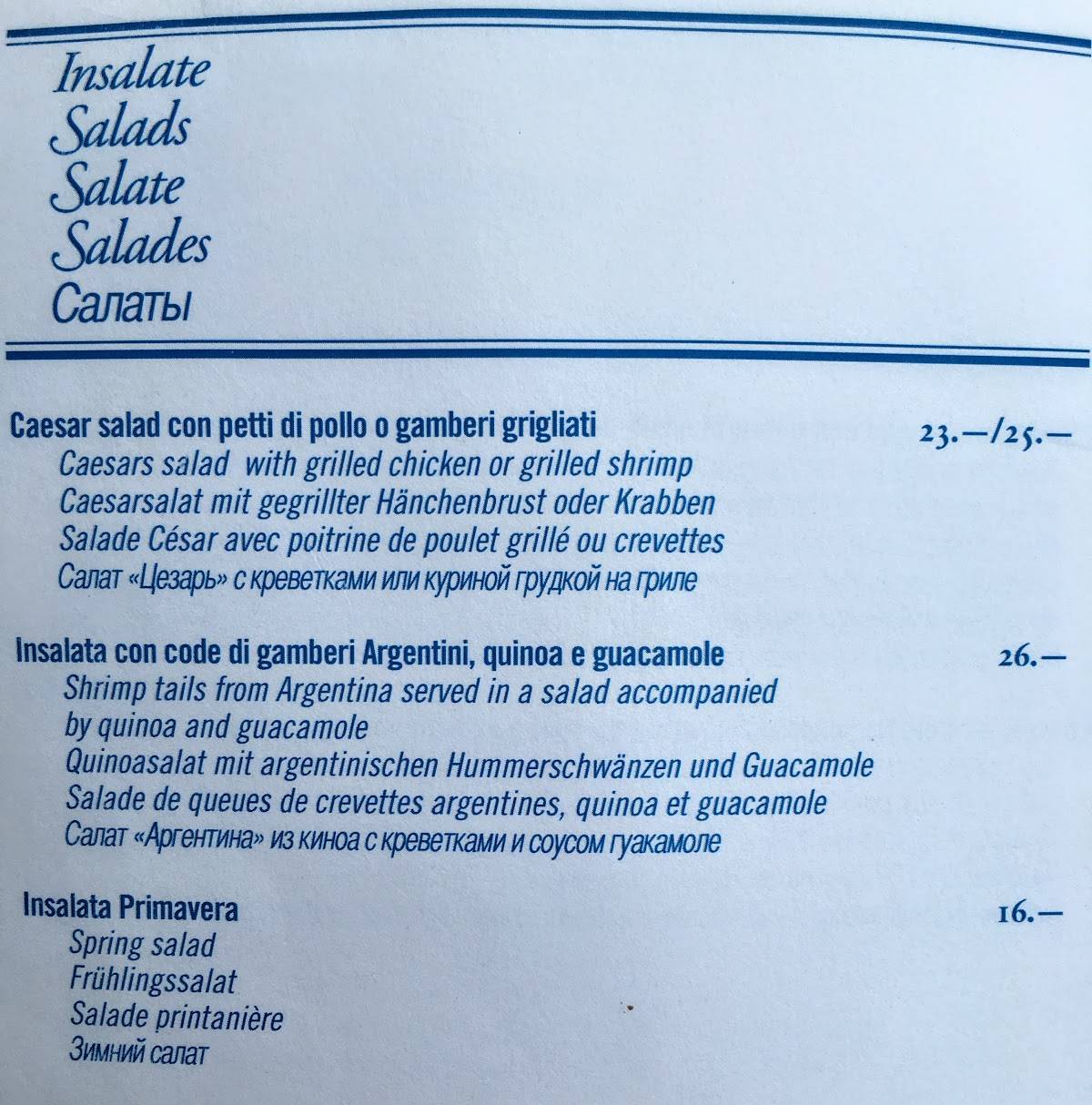 Menu da Restaurant La Cucina di Alice, Lugano