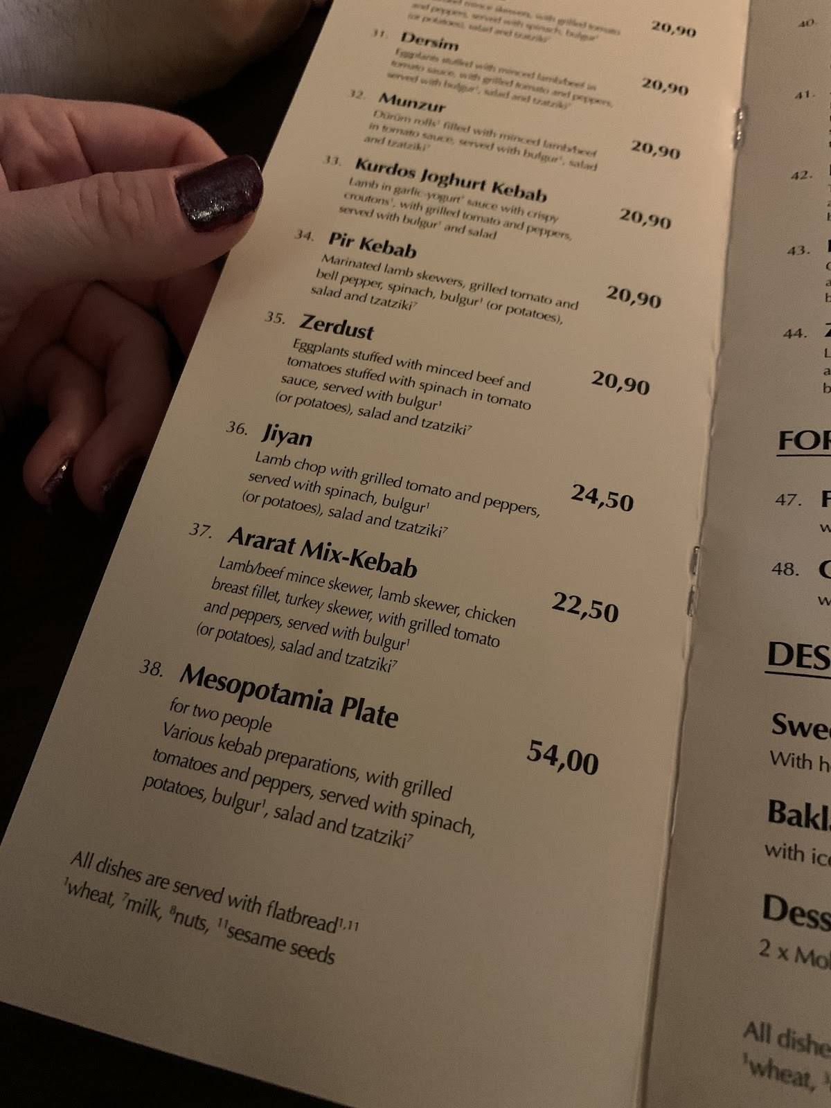 Speisekarte von Restaurant Mesopotamia, Regensburg, Metgebergasse 2