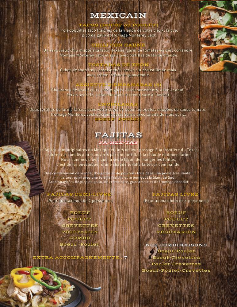 Menu au Restaurant Texas Star, Saint-Eustache, 477 25e Av
