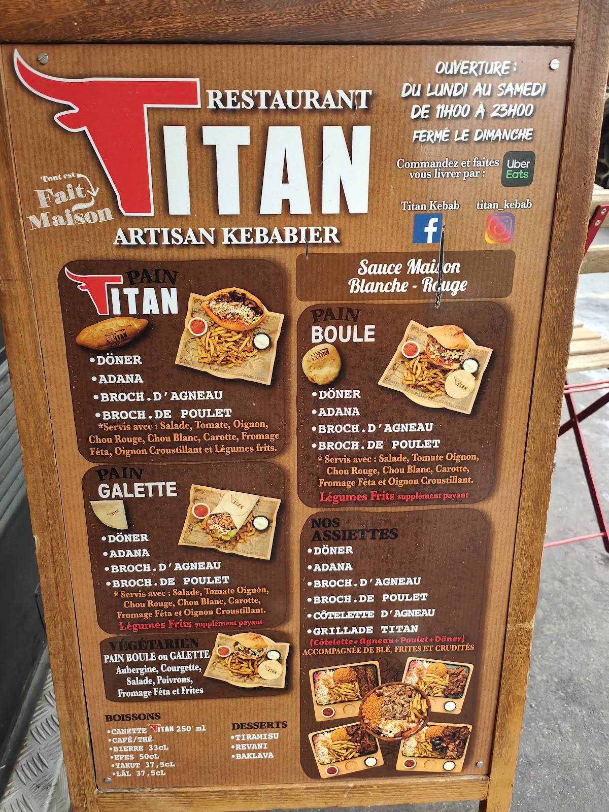 Menu au Restaurant Titan- Artisan Kebabier, Vincennes