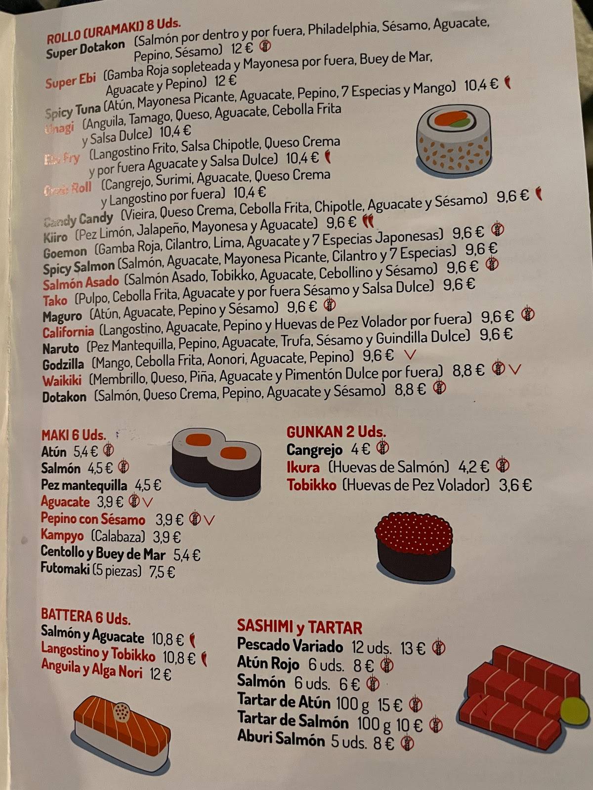 Carta de Restaurante Japonés - SUMO POZAS, Bilbao, Gregorio de la ...