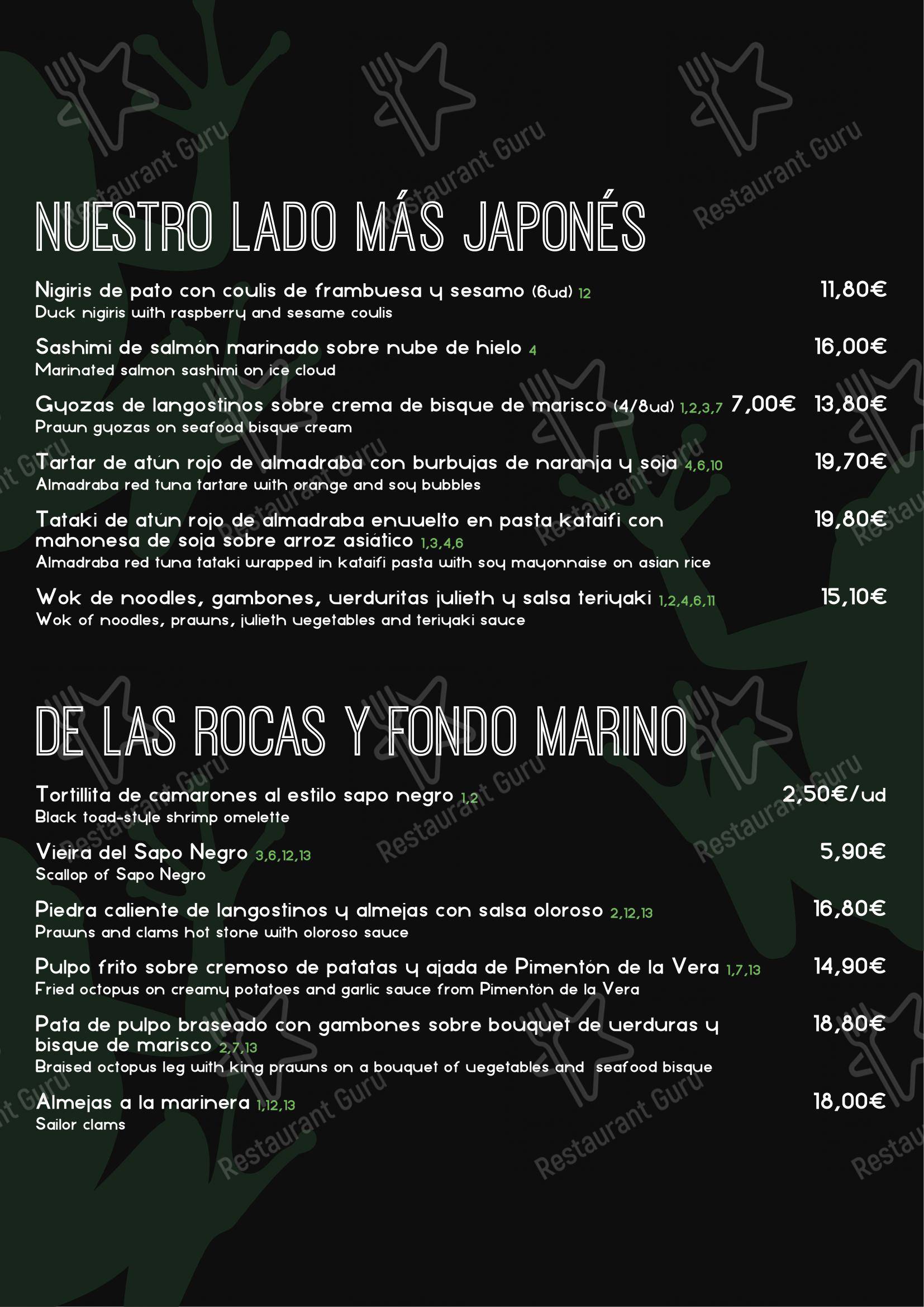 Carta de Restaurante Puro Negro, Cádiz