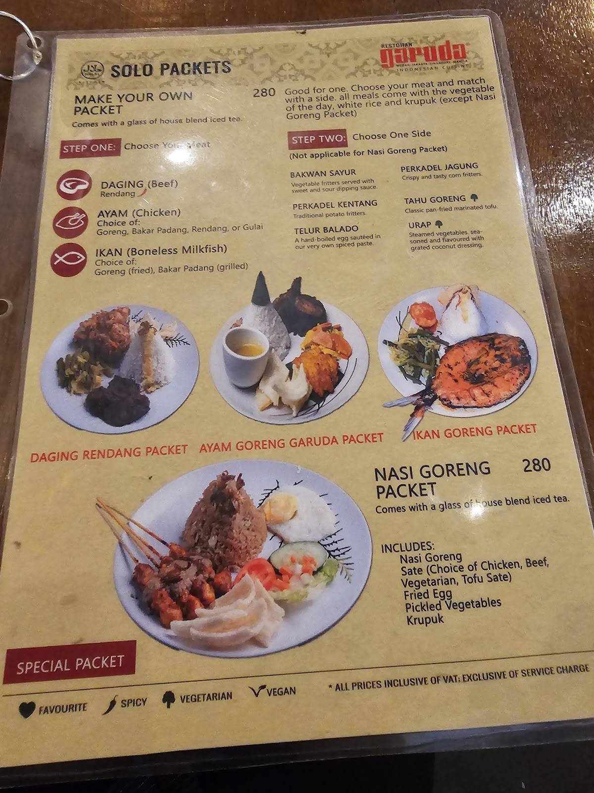 Menu at Restoran Garuda restaurant, Makati, Ground Floor