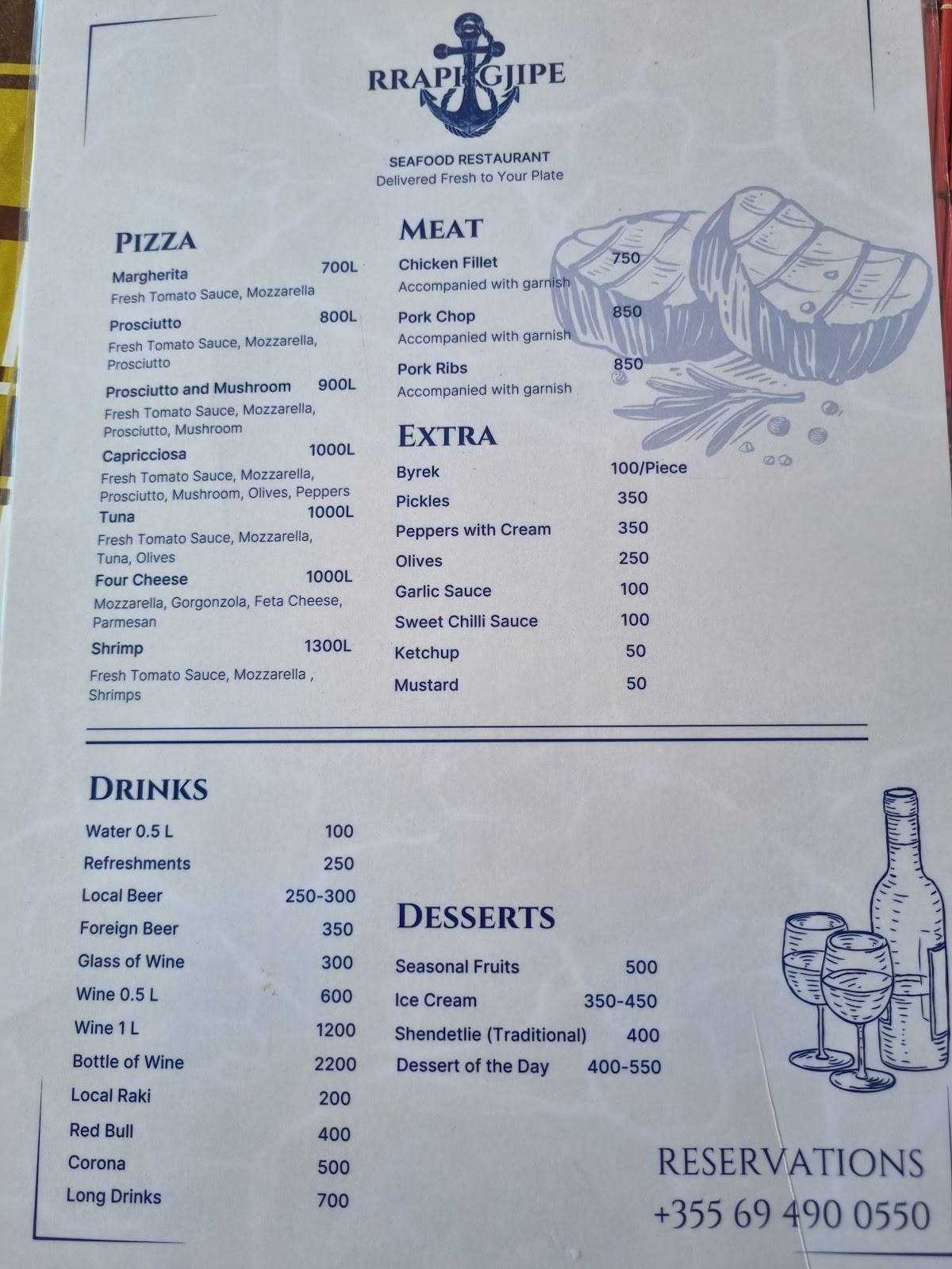 Menu at Restorant Rrapi Gjipe restaurant, Albania