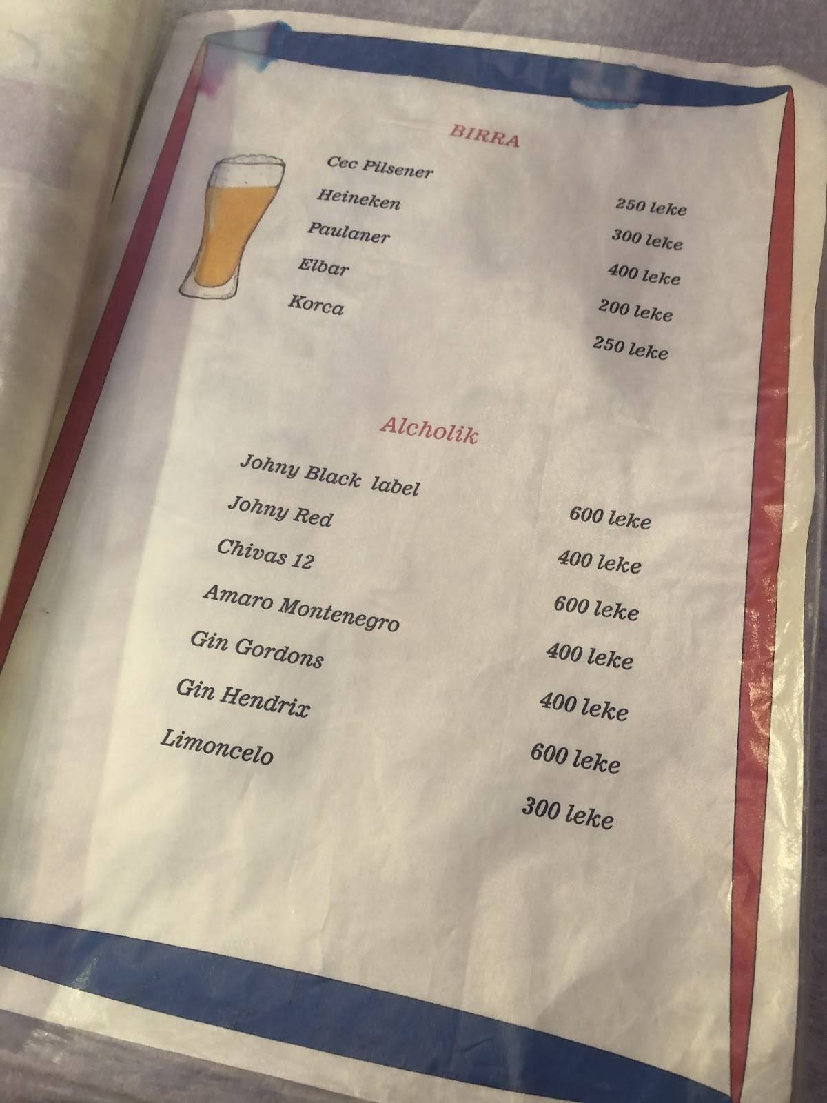 Menu at Restorant Tradicional SIAR restaurant, Vlorë