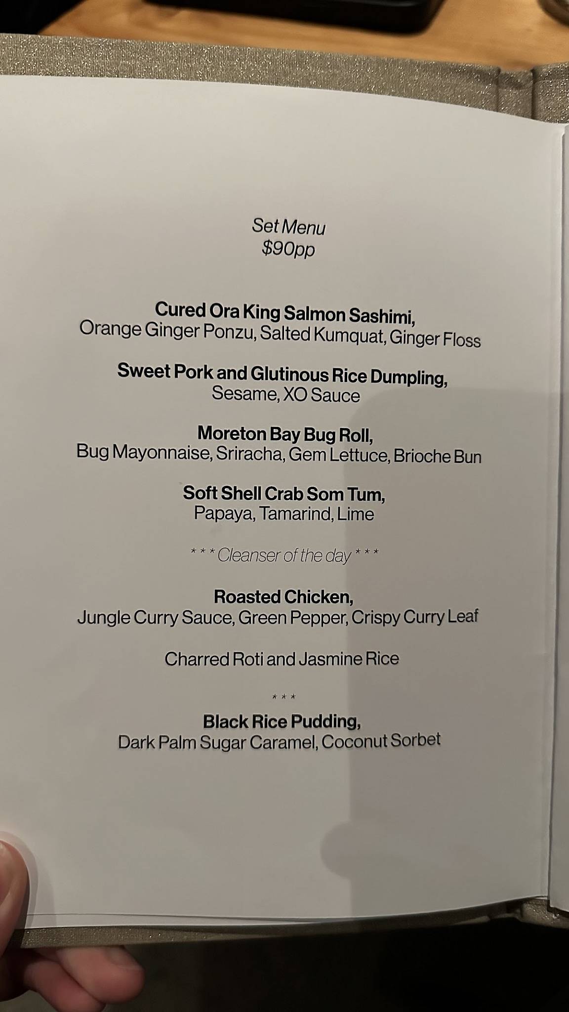 Menu at Rick Shores restaurant, Burleigh Heads