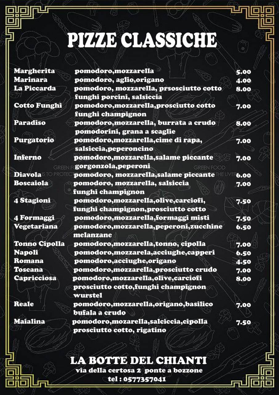 Menu da Ristorante Pizzeria La Botte Del Chianti, Ponte A Bozzone