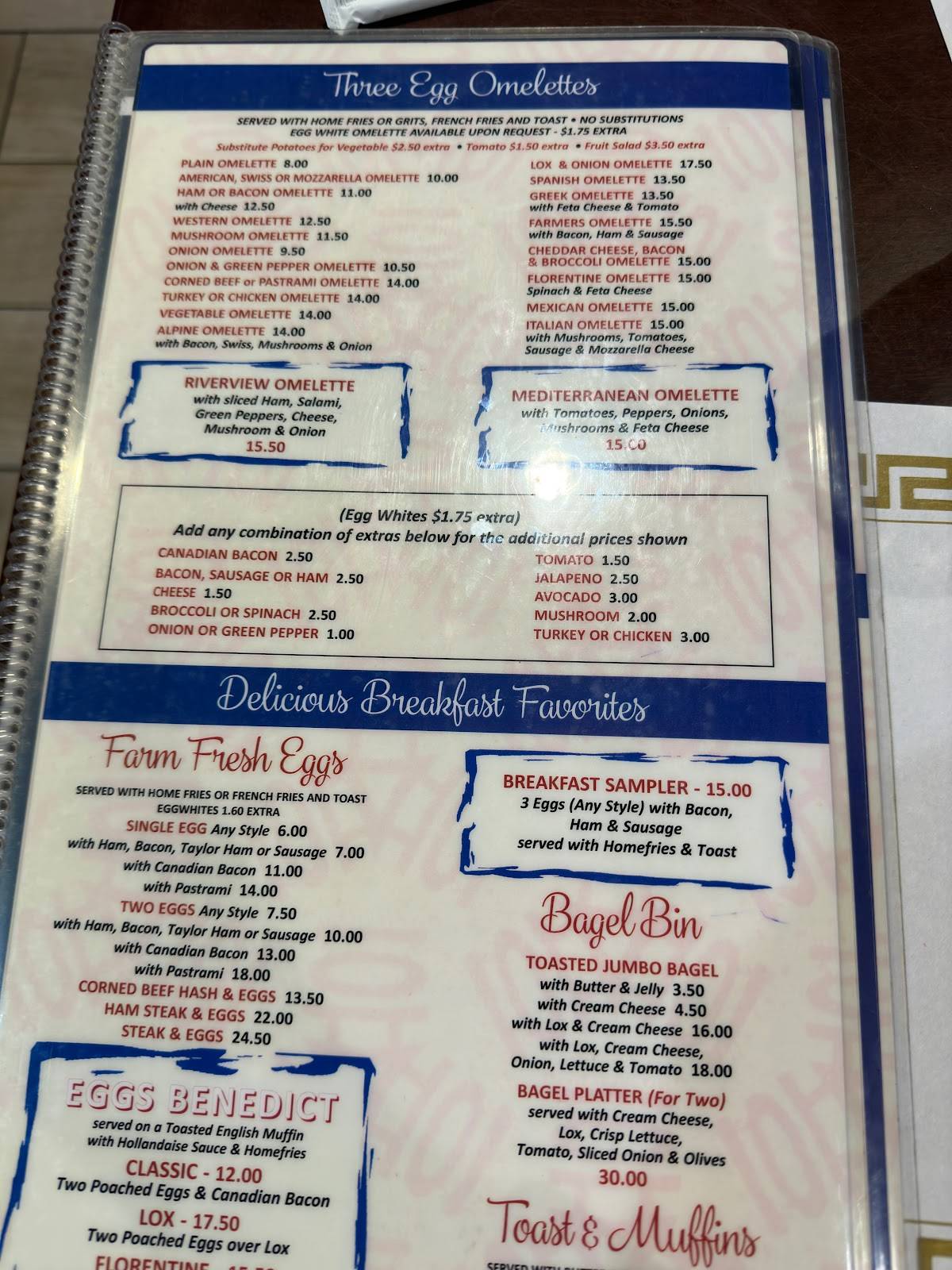 Menu at River View Diner restaurant, North Bergen