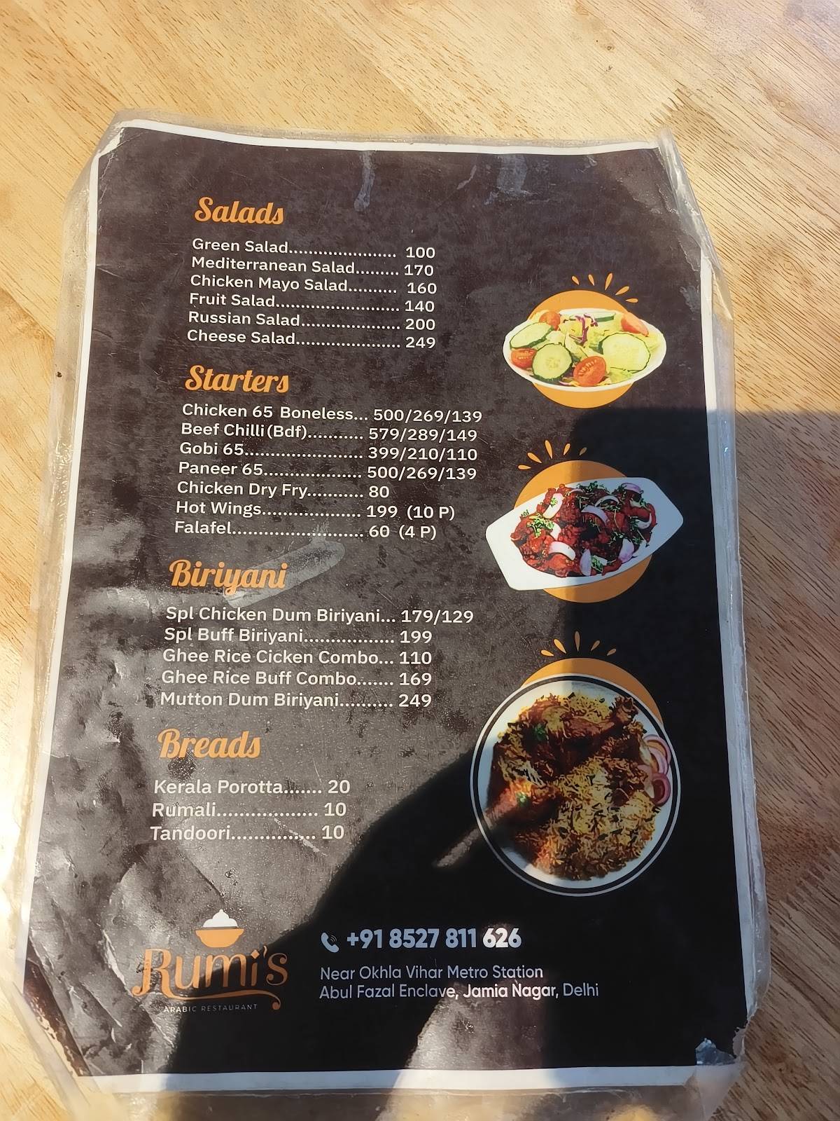 Menu at Rumi's Arabian Kitchen, New Delhi
