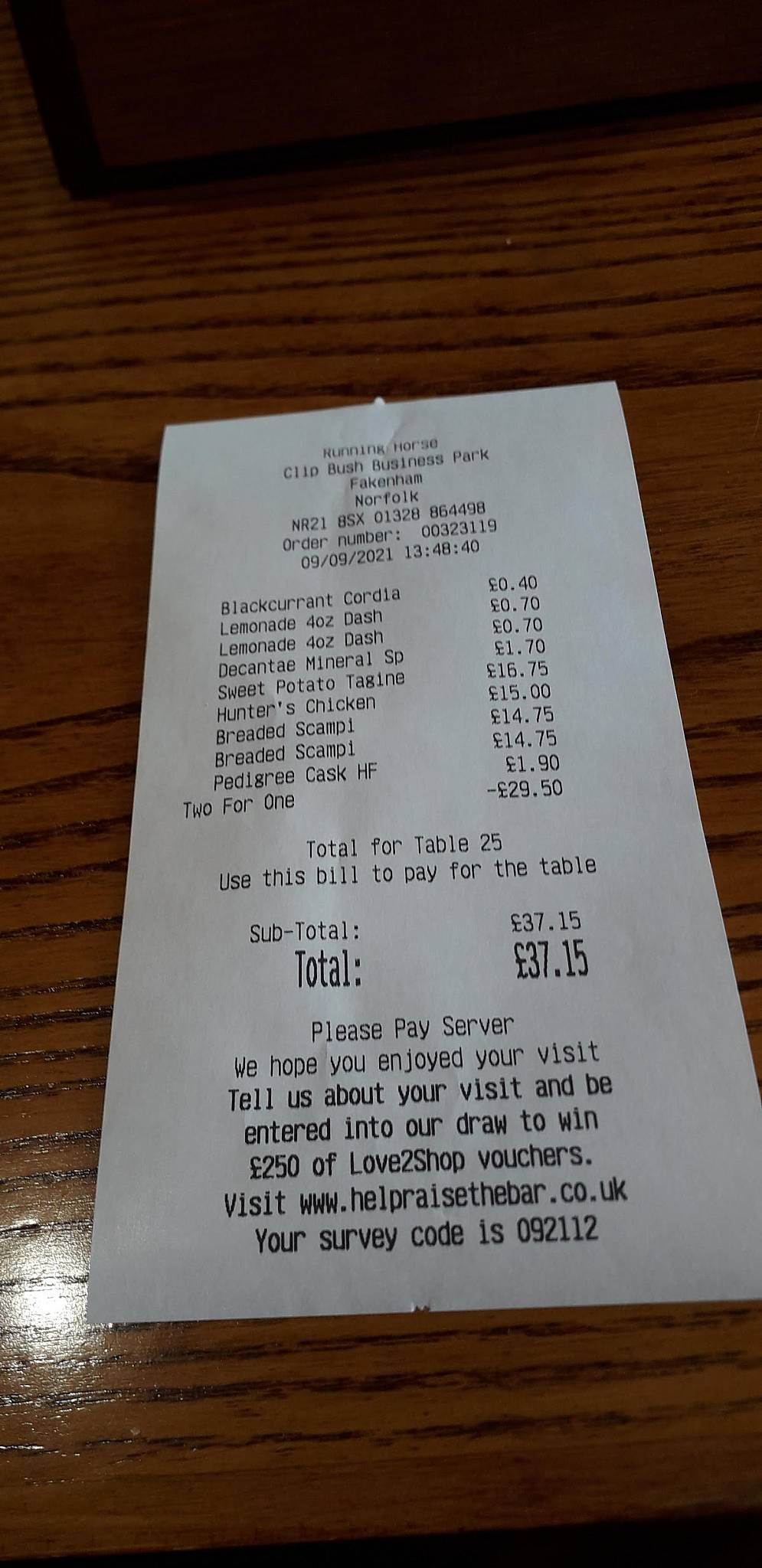 Menu at Running Horse restaurant, Fakenham