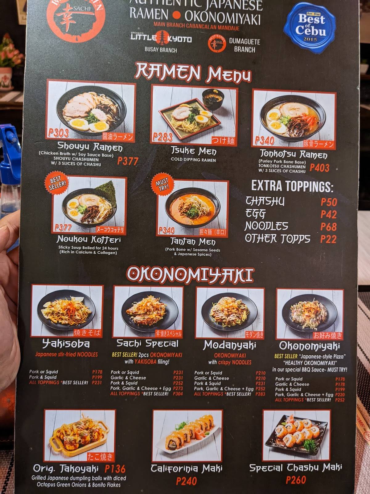 Menu at Sachi Authentic Japanese Ramen And Okonomiyaki restaurant ...