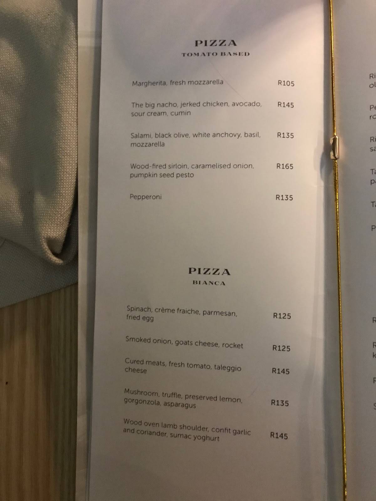 Menu at Saint Restaurant, Sandton