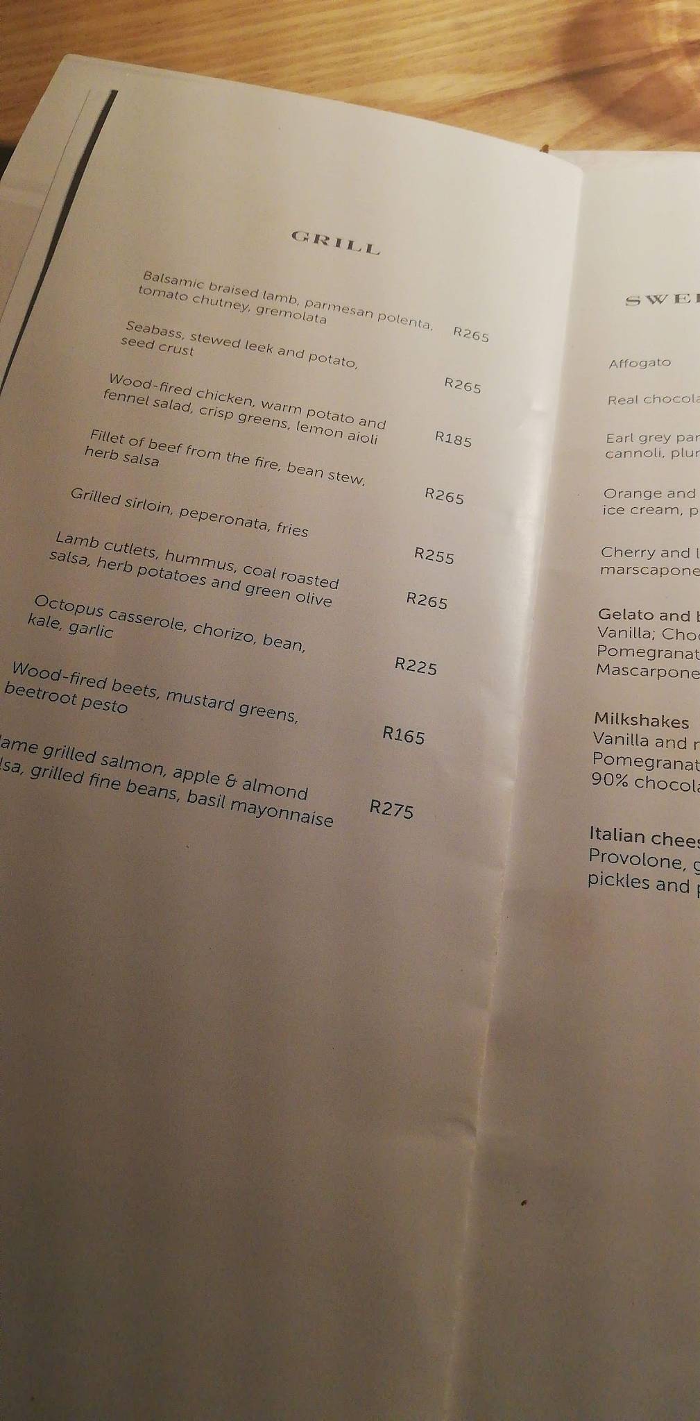 Menu at Saint Restaurant, Sandton