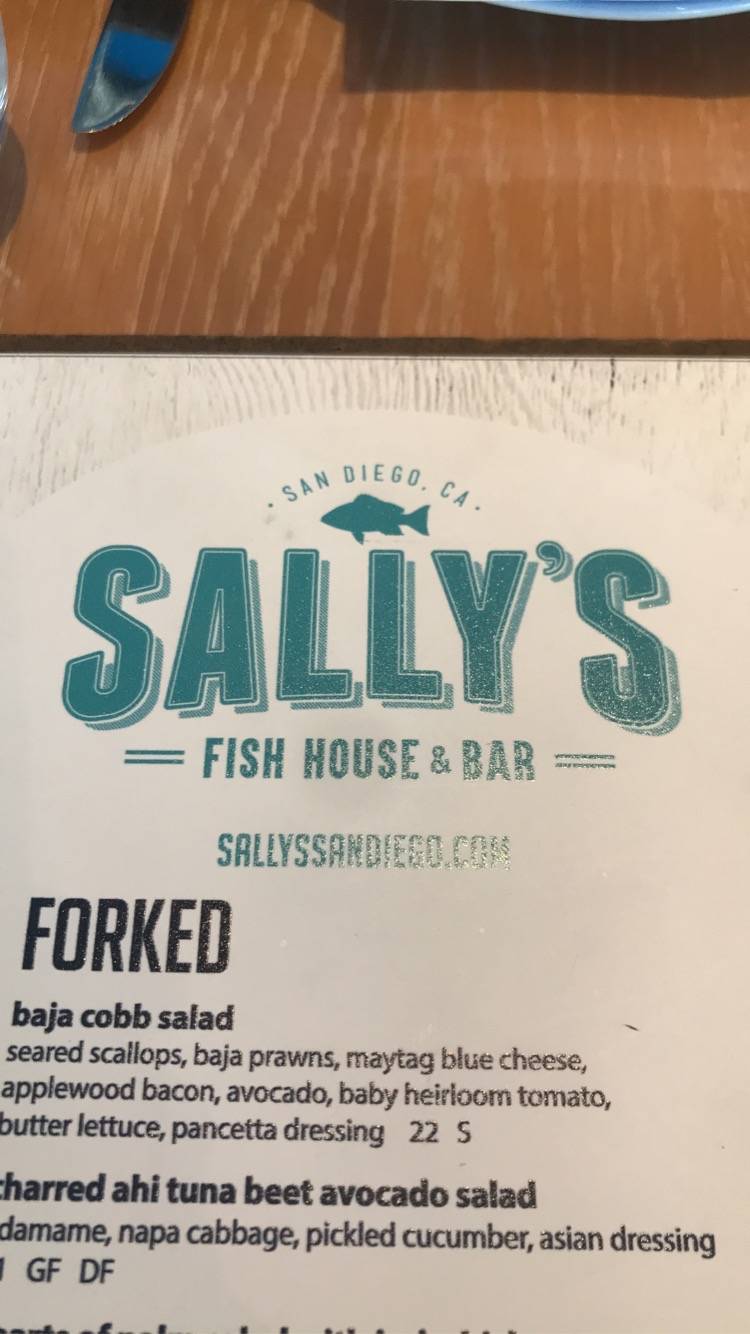 Menu at Sally's Fish House & Bar, San Diego