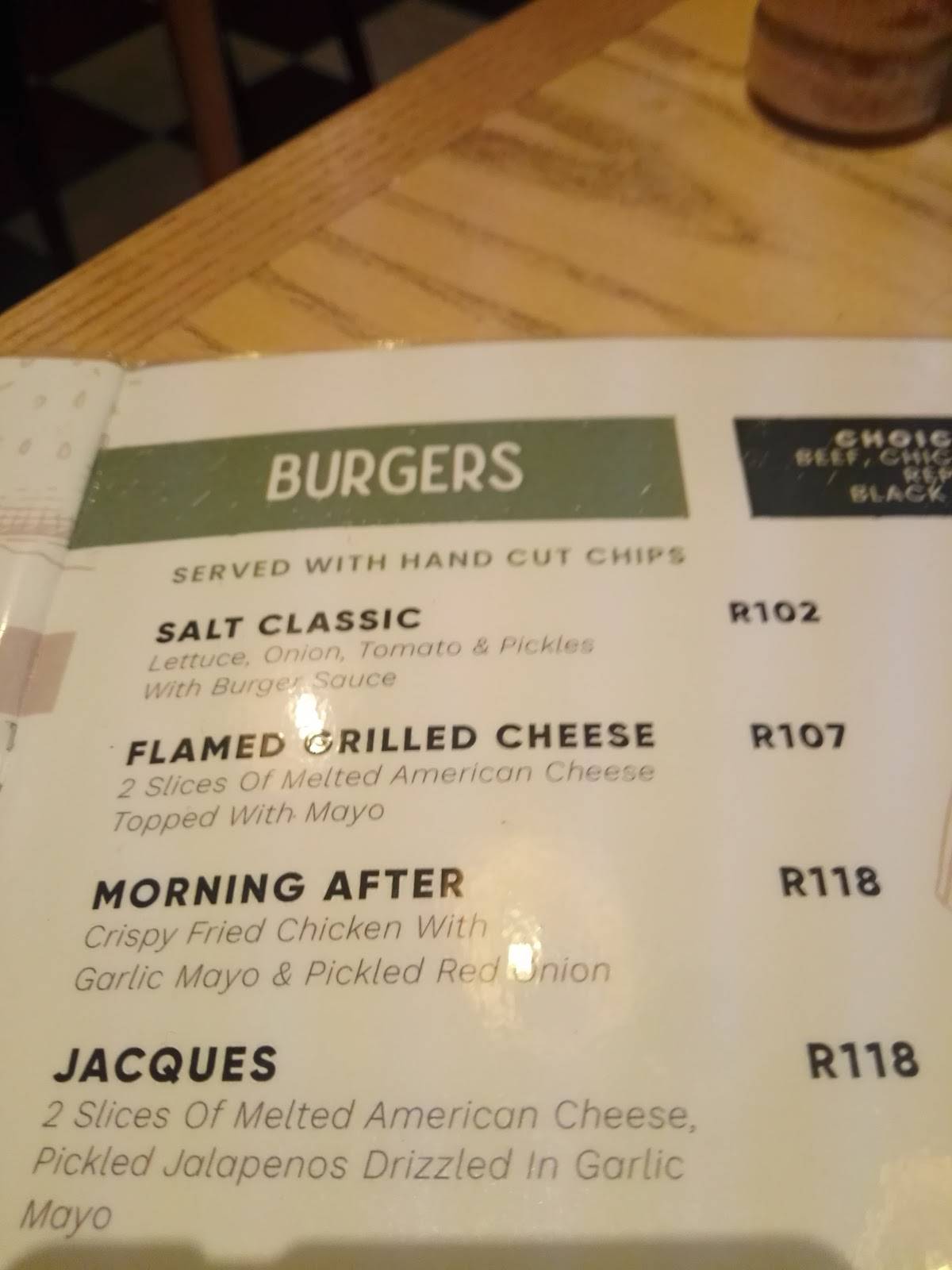 Menu at Salt. restaurant, East London