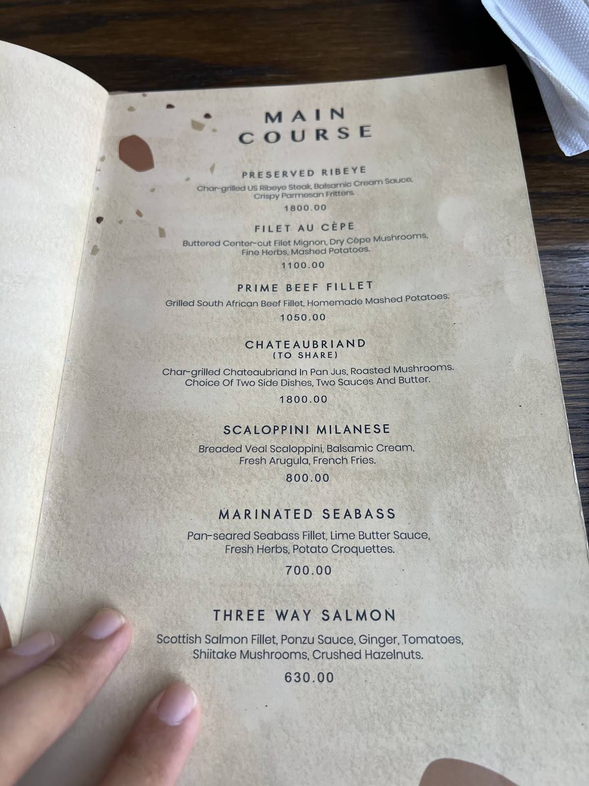 Menu at Salt of Earth restaurant, New Cairo City