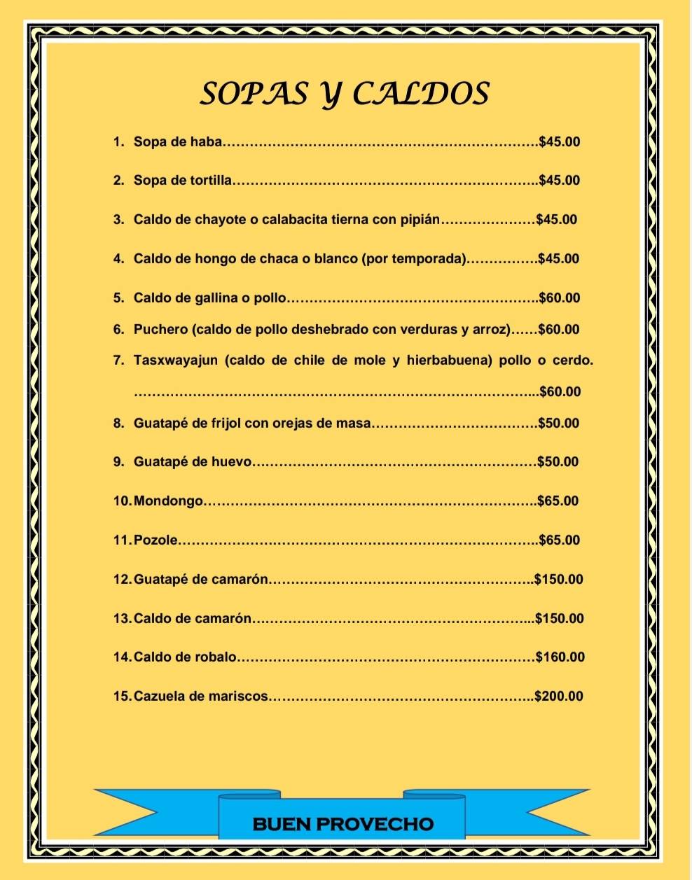 Carta del restaurante Sazón Totonaco-El mejor sabor del papantla ...