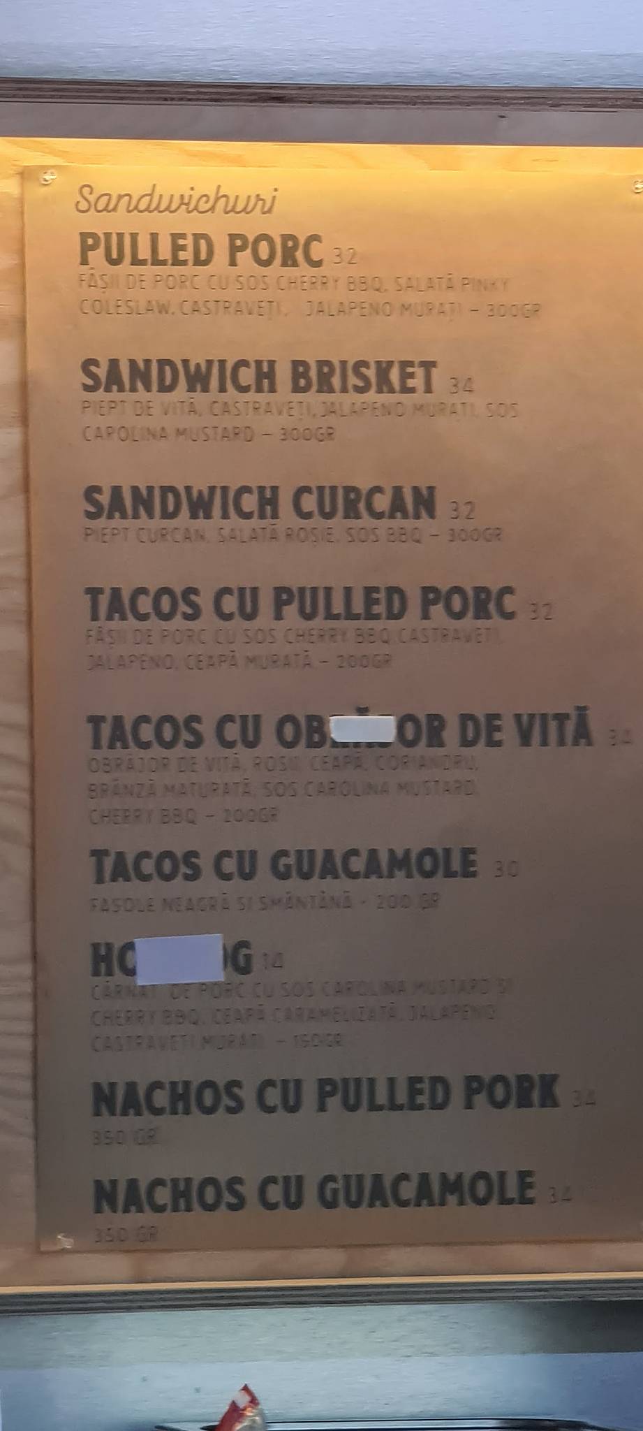 Menu at Sera Eden, Bucharest