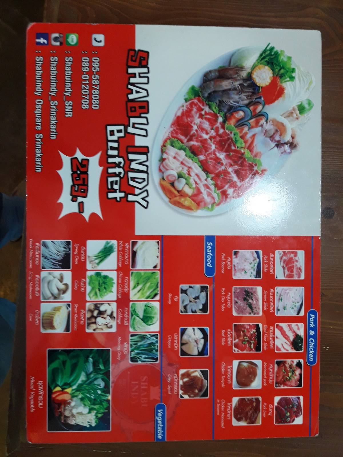Menu at Shabu Indy Srinakarin Paknam restaurant, Samut Prakan