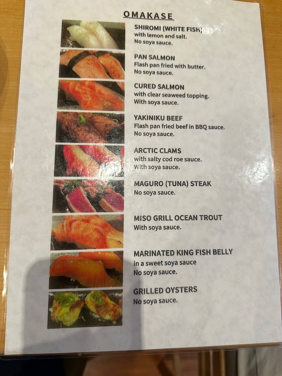 Menu at Shira Nui restaurant, Glen Waverley
