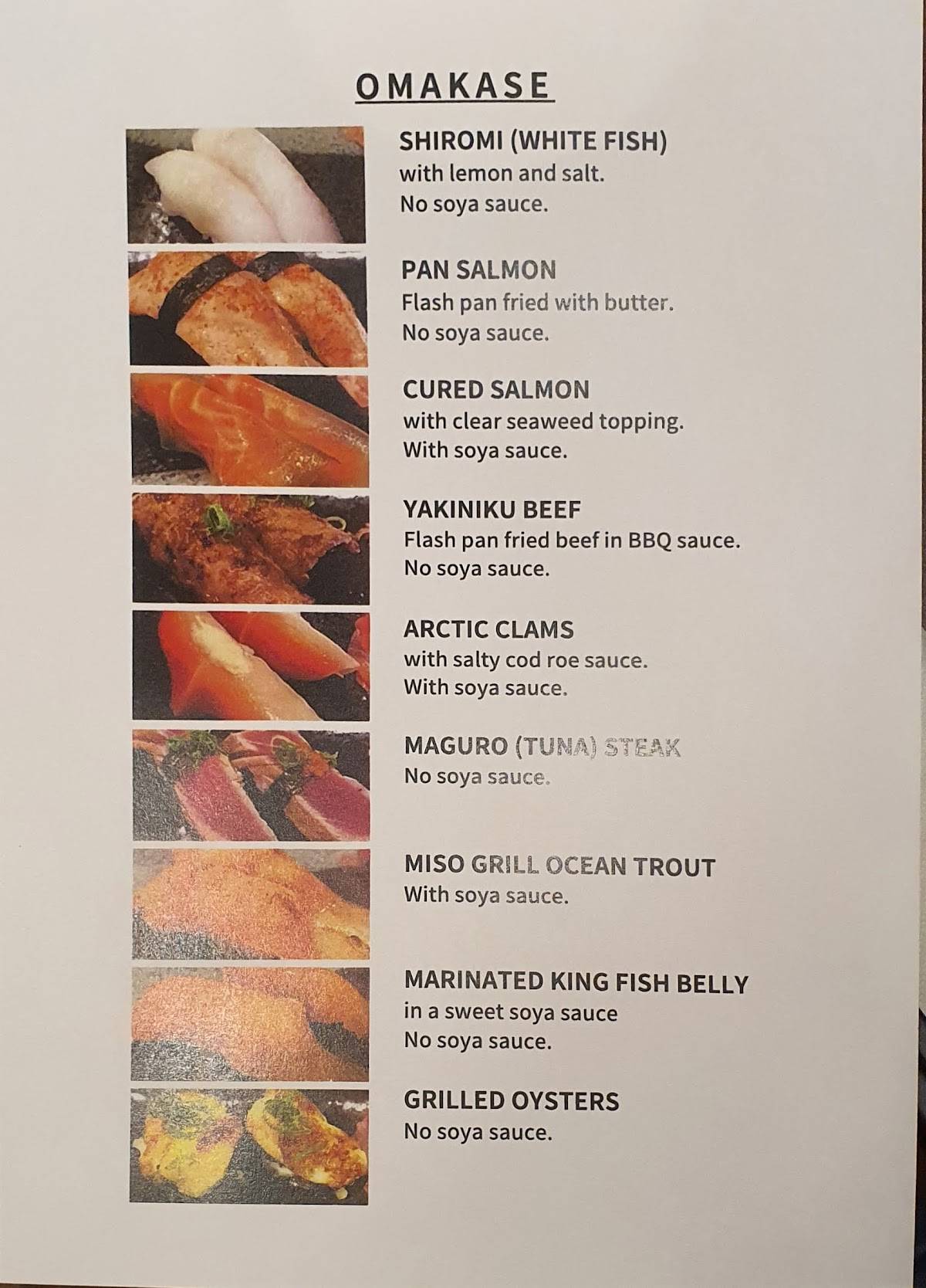 Menu at Shira Nui restaurant, Glen Waverley