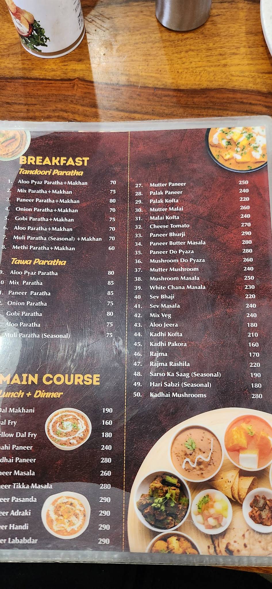 Menu at Shri Ganga Nagar Vaishno Dhaba, Banur