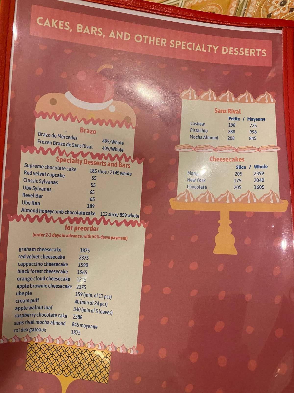 Carta del restaurante Si Christina Gateau Sans Rival, San Pablo