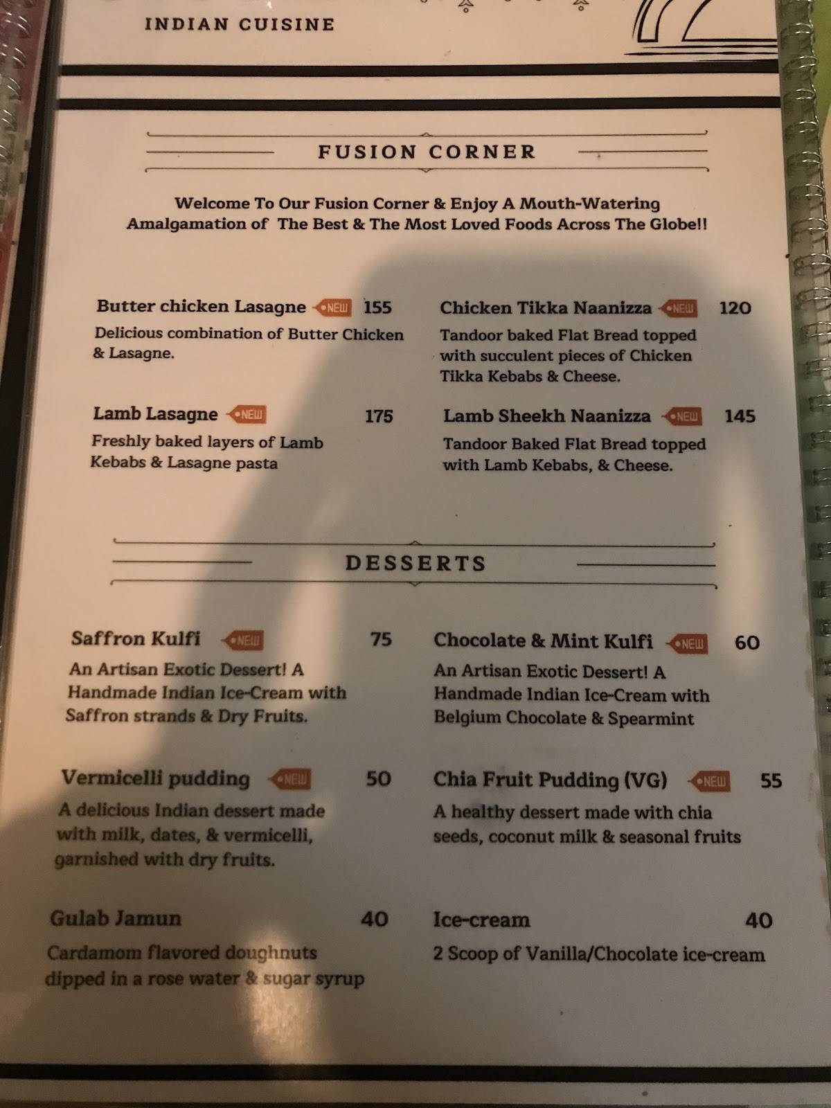 Menu at Sigree Indian Cuisine restaurant, Cape Town, 166 2nd Ave