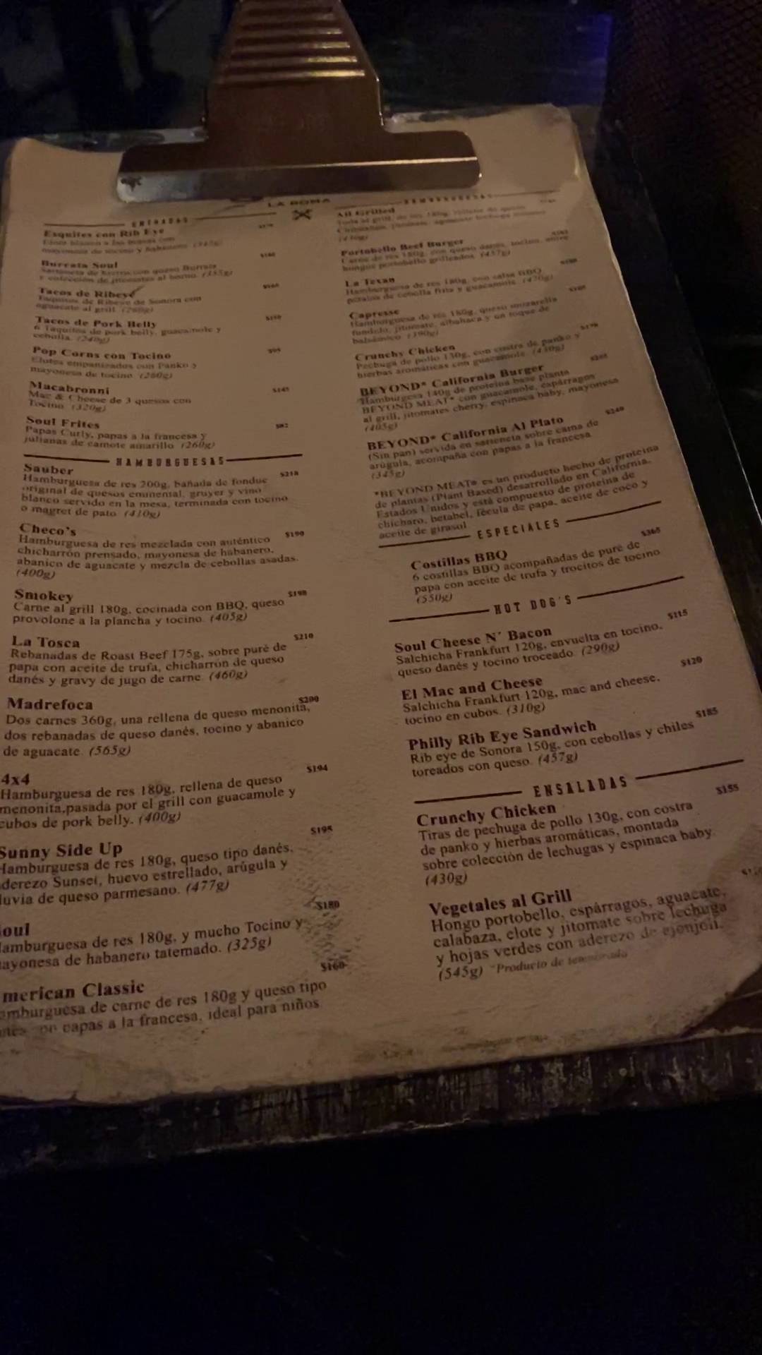 Carta del restaurante Soul La Roma, Ciudad López Mateos
