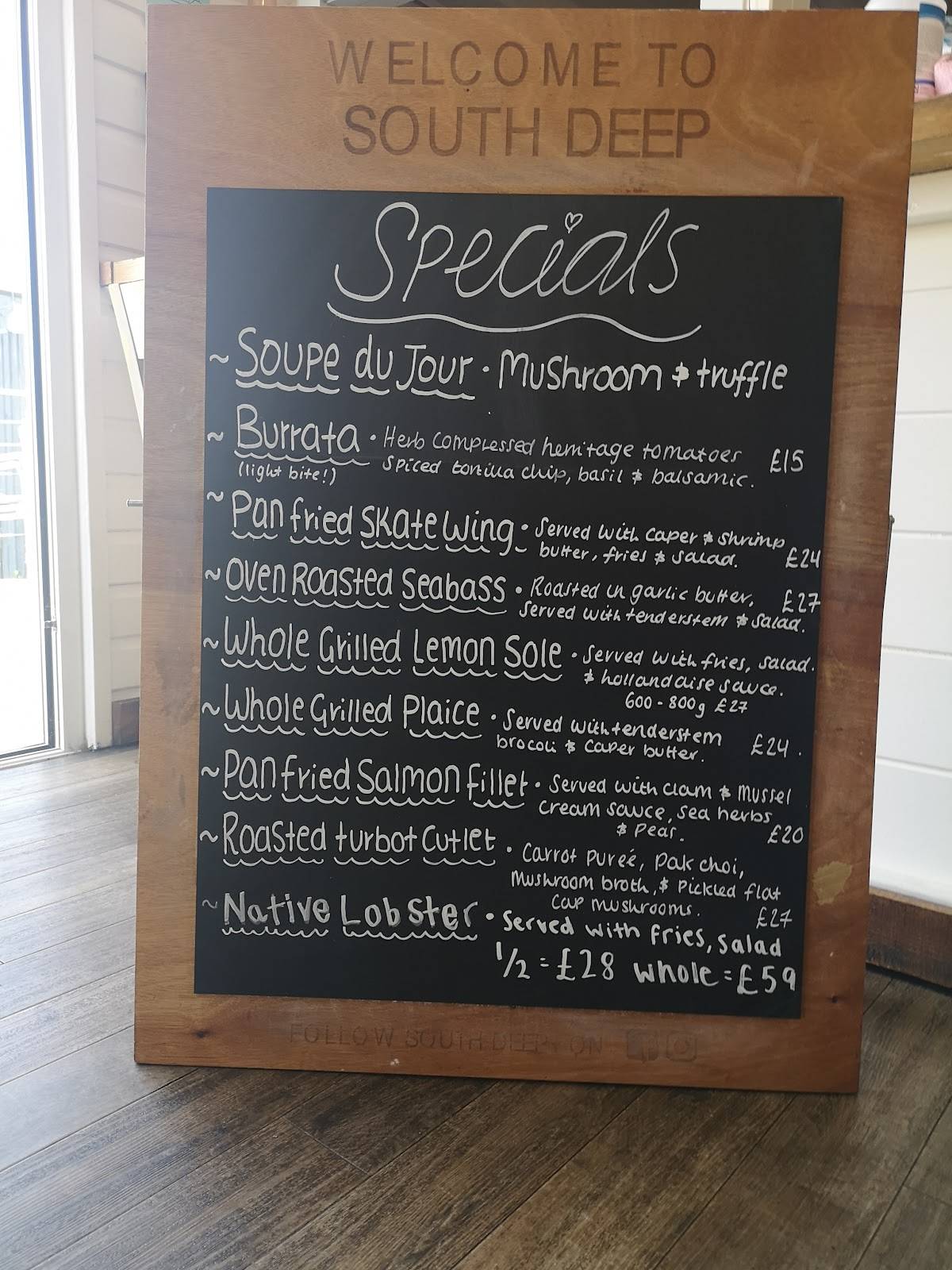 Menu at South Deep restaurant, Poole, Turks Ln