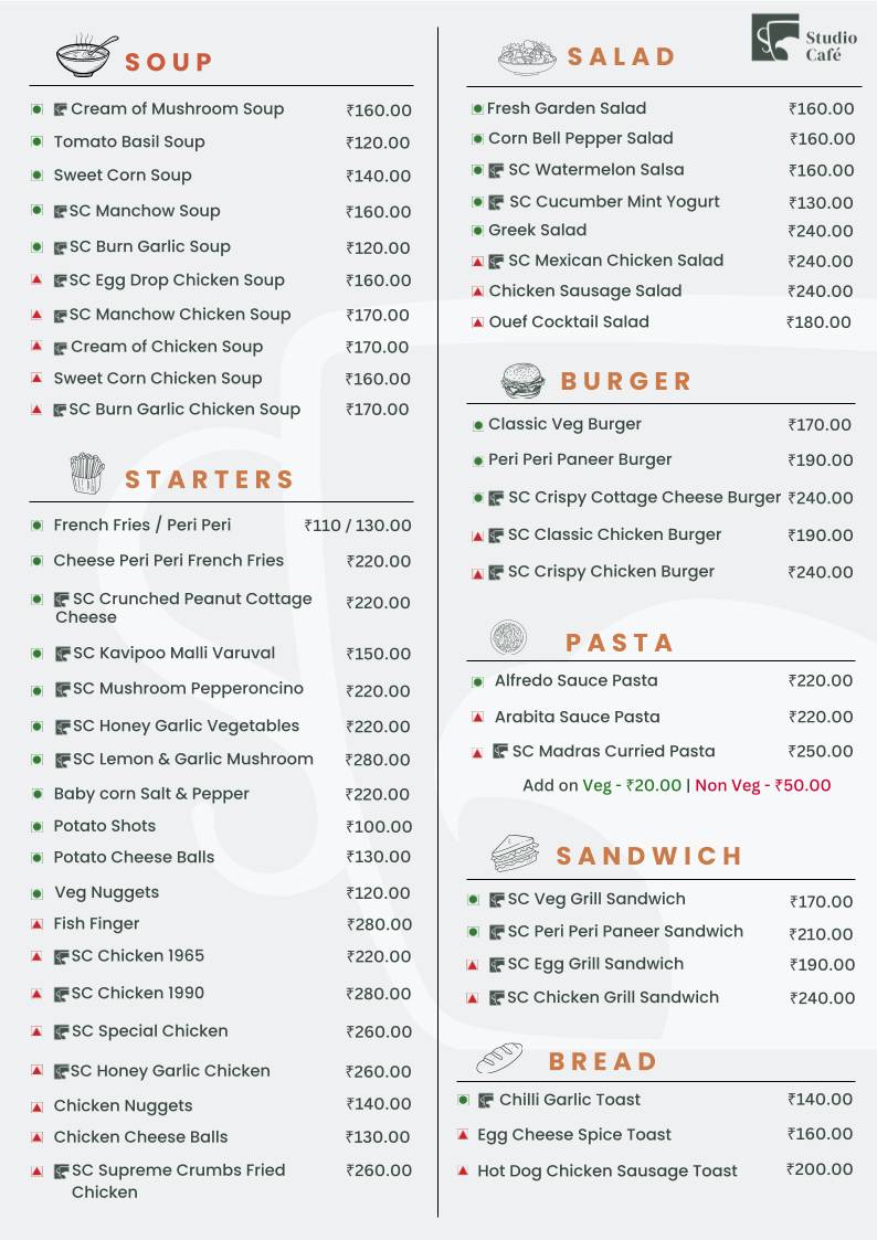 Menu at Studio Cafe, Chennai