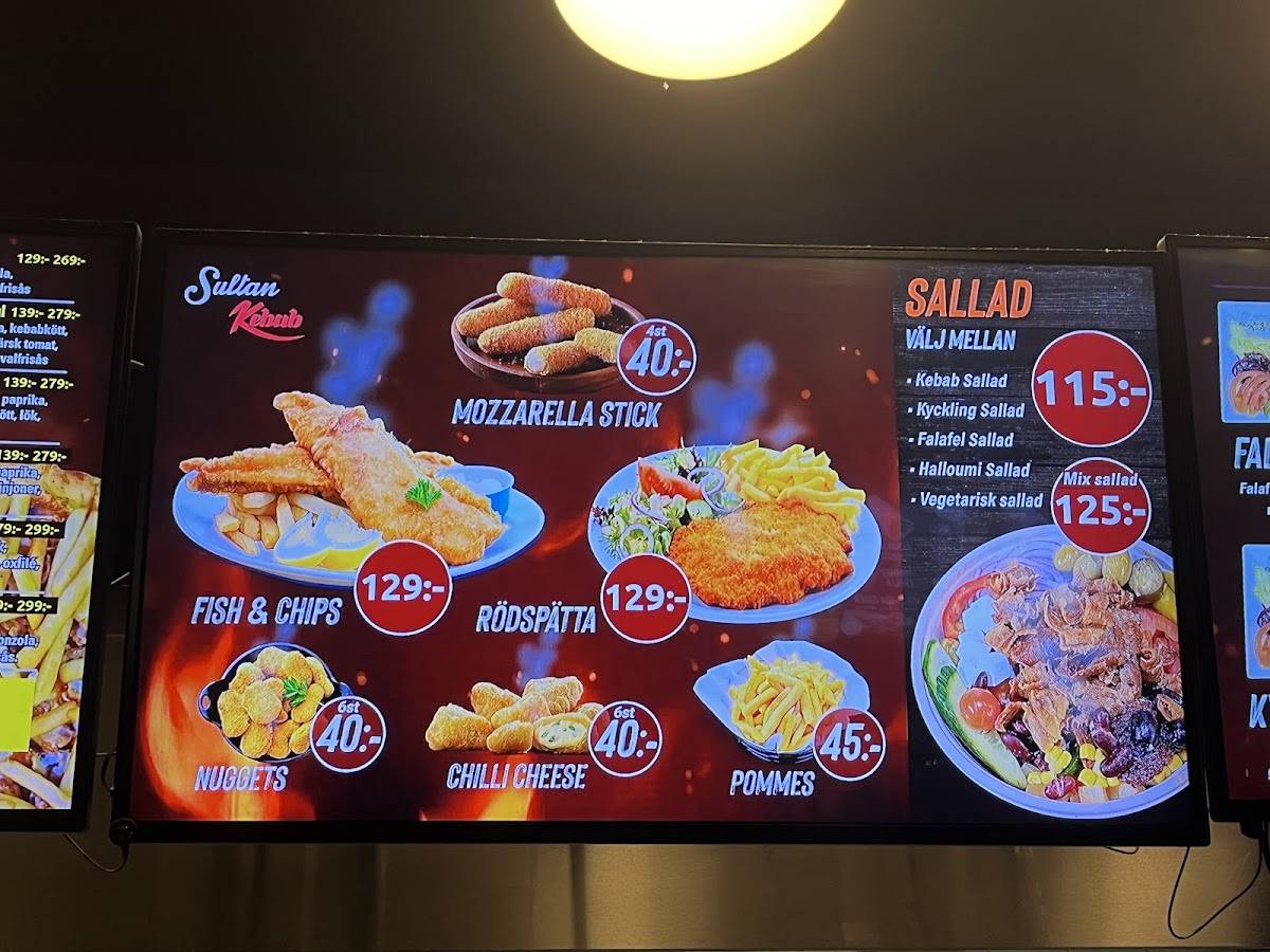 Menu at Sultan Kebab restaurant, Malmö