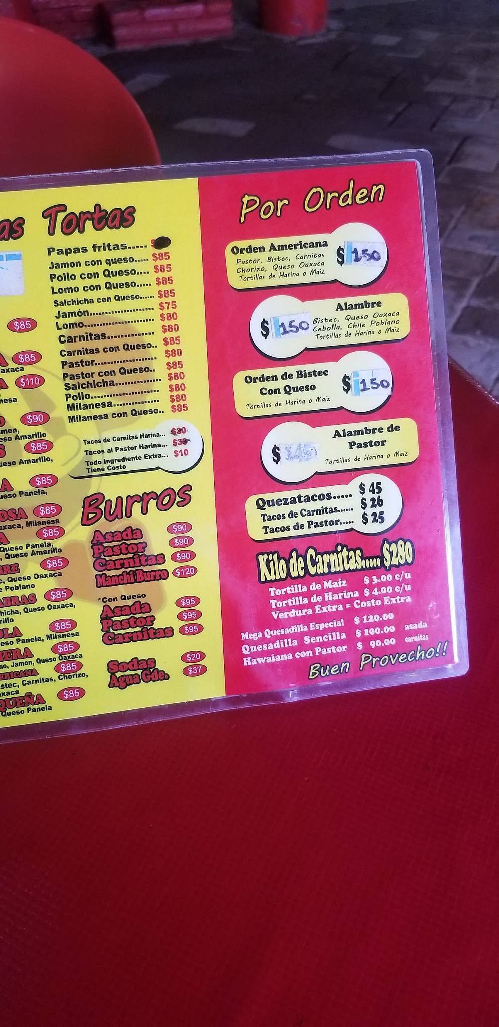 Menu at Super Tortas Y Carnitas Noe restaurant, Tecate
