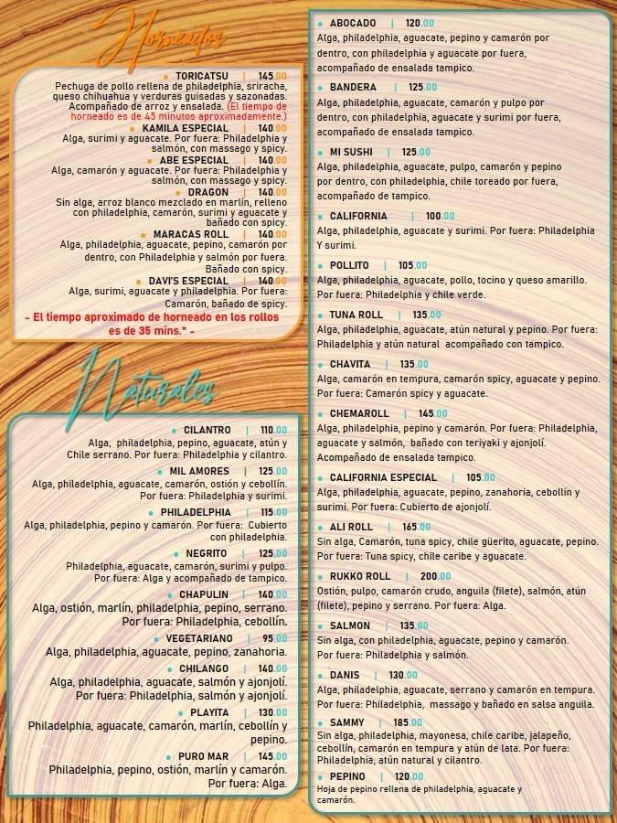 Menu at Sushi House Centro restaurant, Nogales