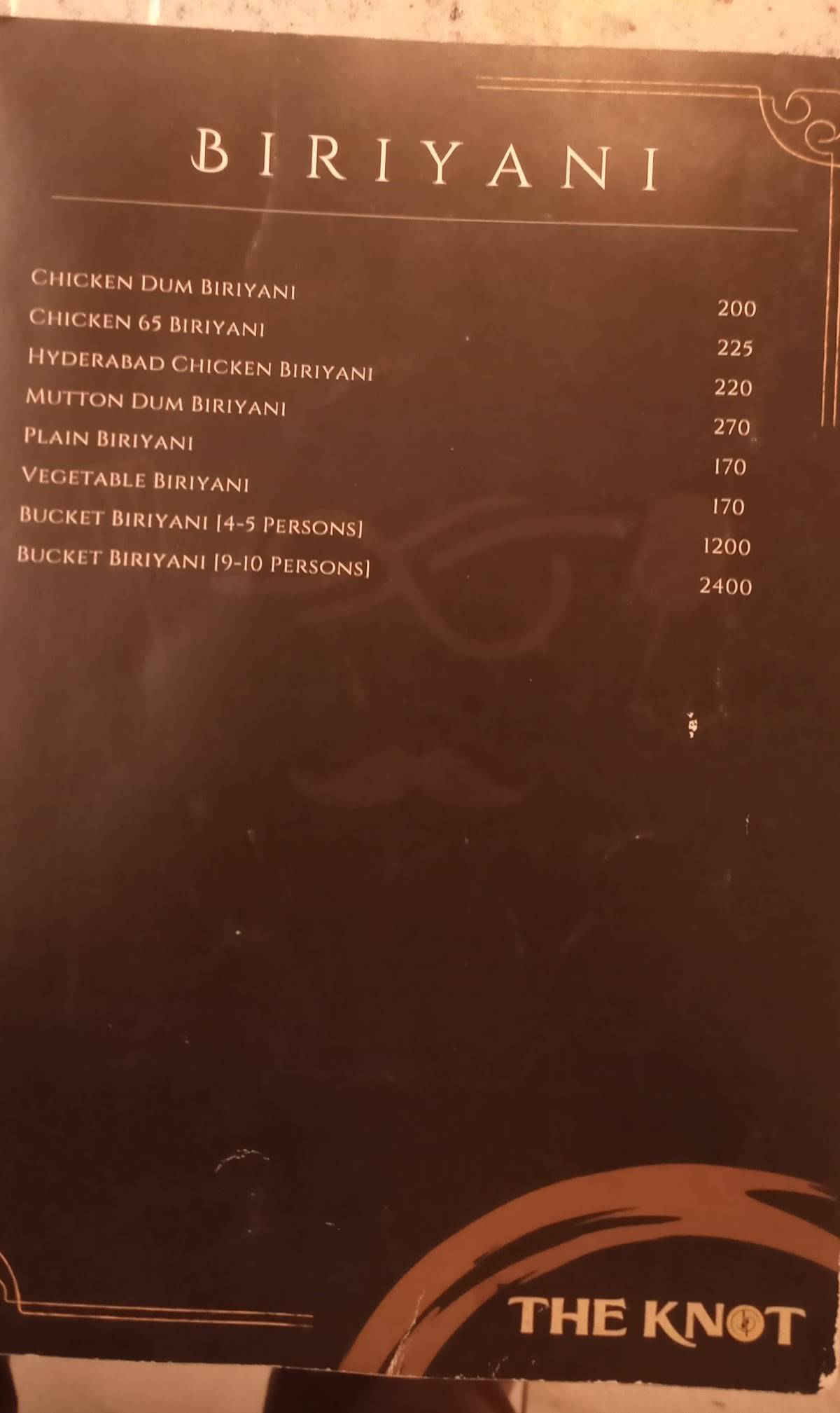 Menu at THE KNOT, Chennai