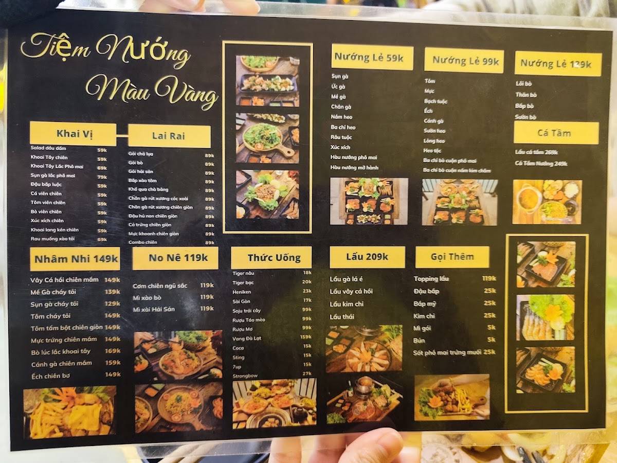 Menu at TIỆM NƯỚNG MÀU VÀNG restaurant, Dalat