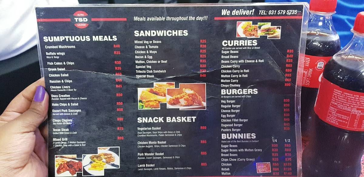 Menu at TSD Ultra LOUNGE restaurant, Durban North