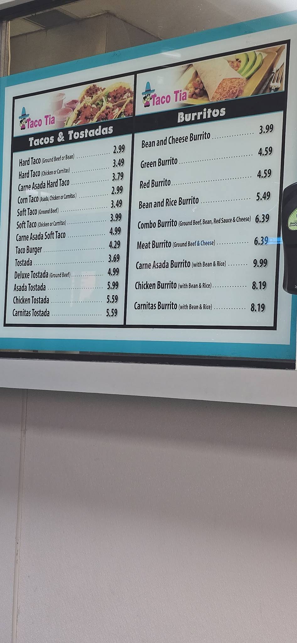 Menu at Taco Tia restaurant, Redlands, Orange St