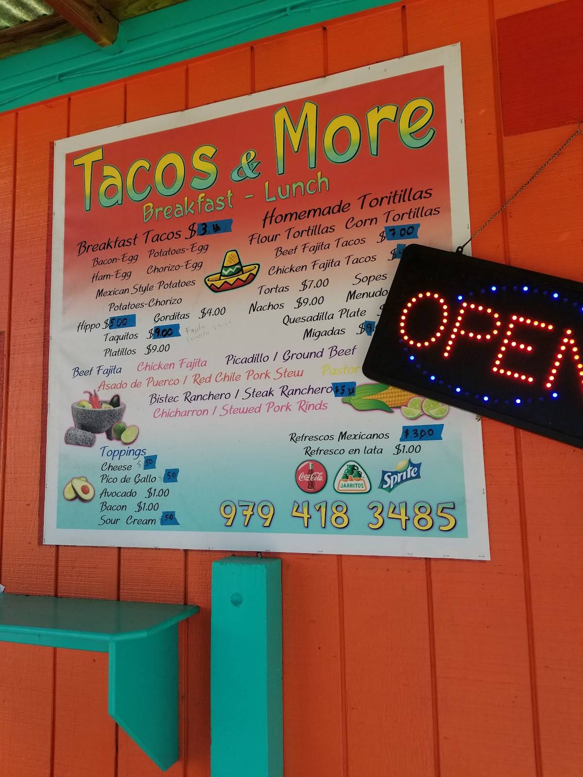 Menu at Tacos & More restaurant, West Columbia