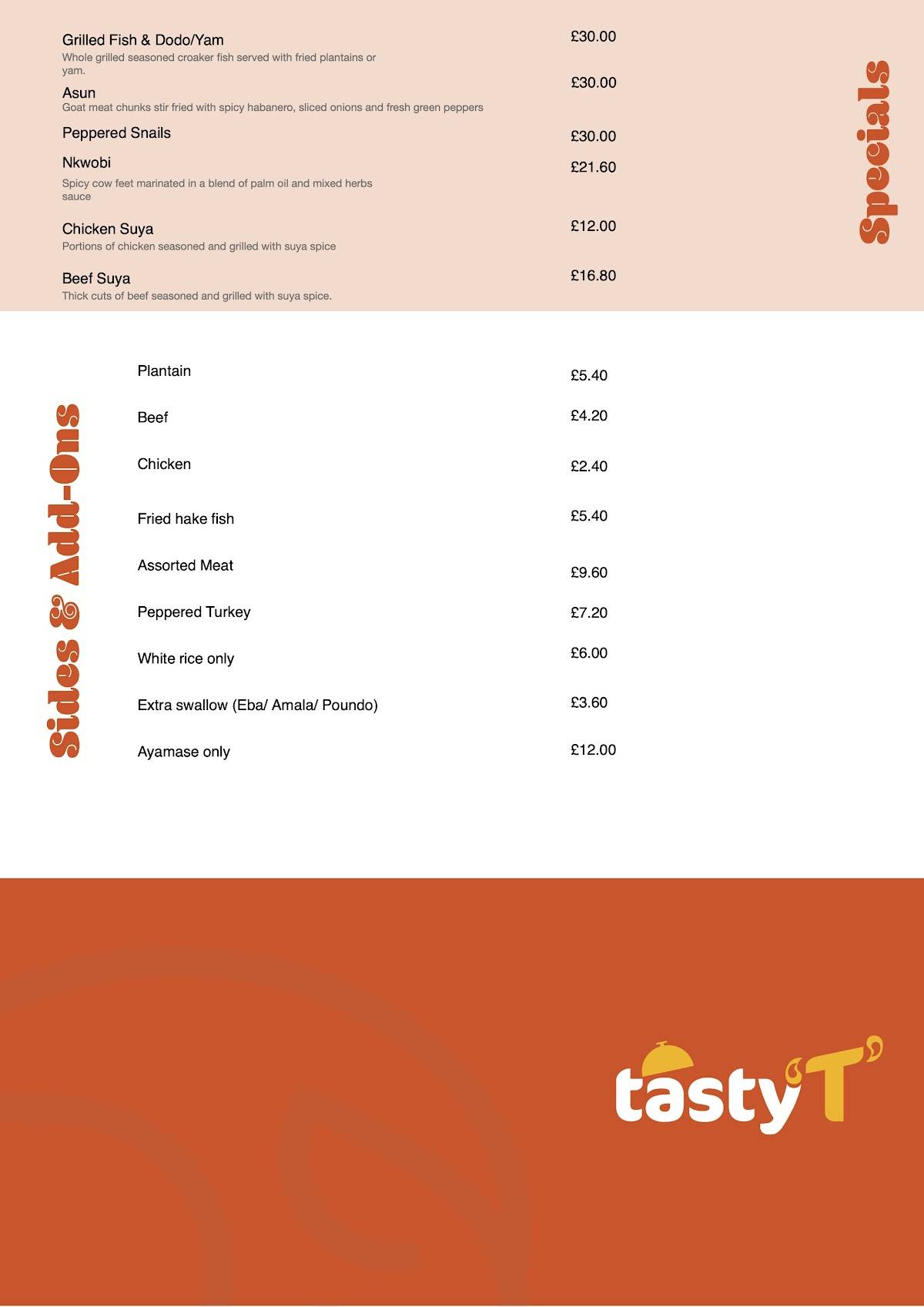 Menu at Tasty T restaurant, Aberdeen, 19 Correction Wynd