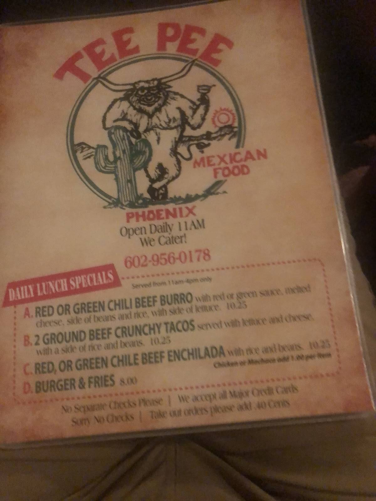 Menu at Tee Pee Mexican Food restaurant, Phoenix