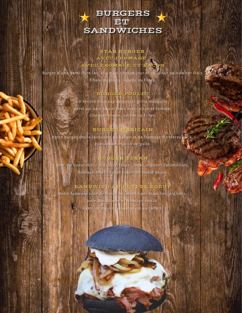 Menu au Restaurant Texas Star, Saint-Eustache, 477 25e Av